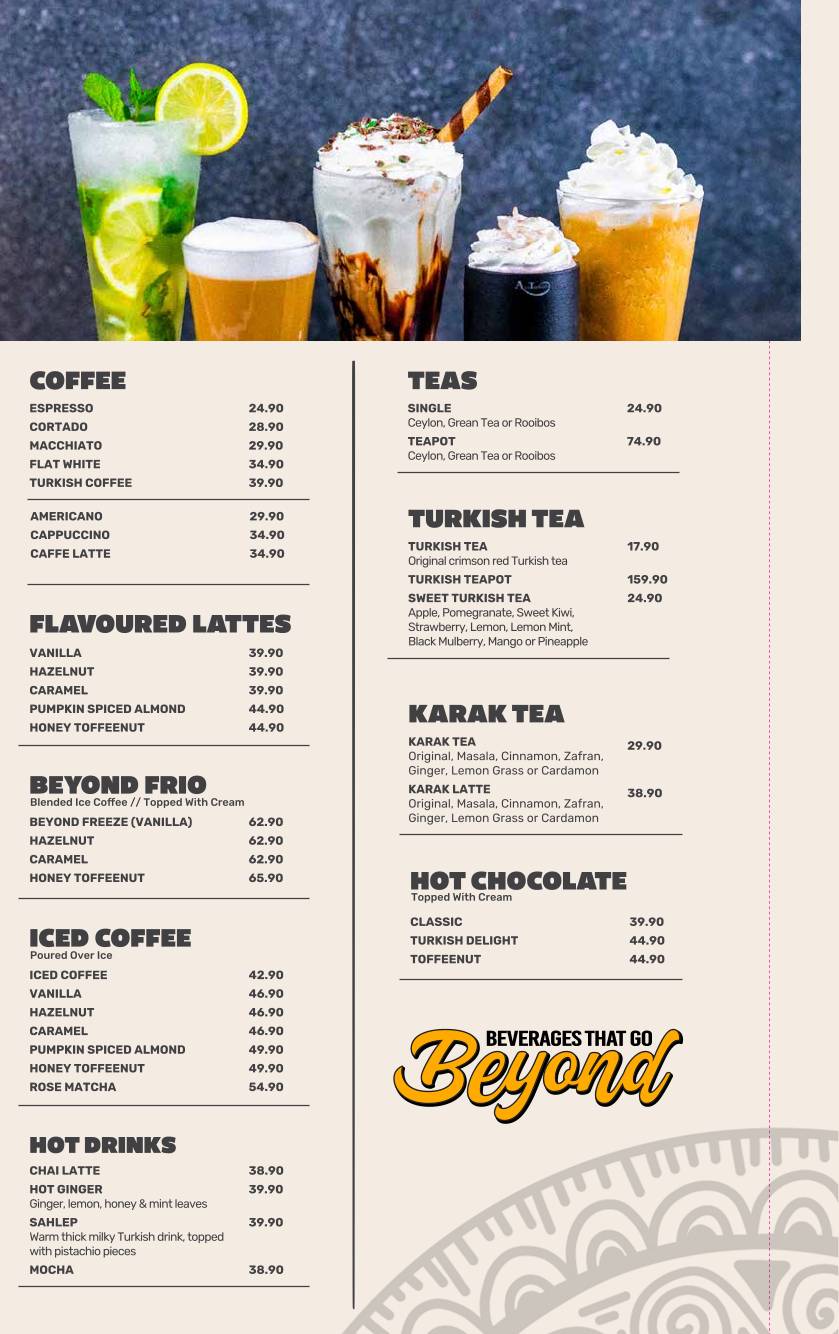 Menu at Ala Turkish Restaurant, Cape Town