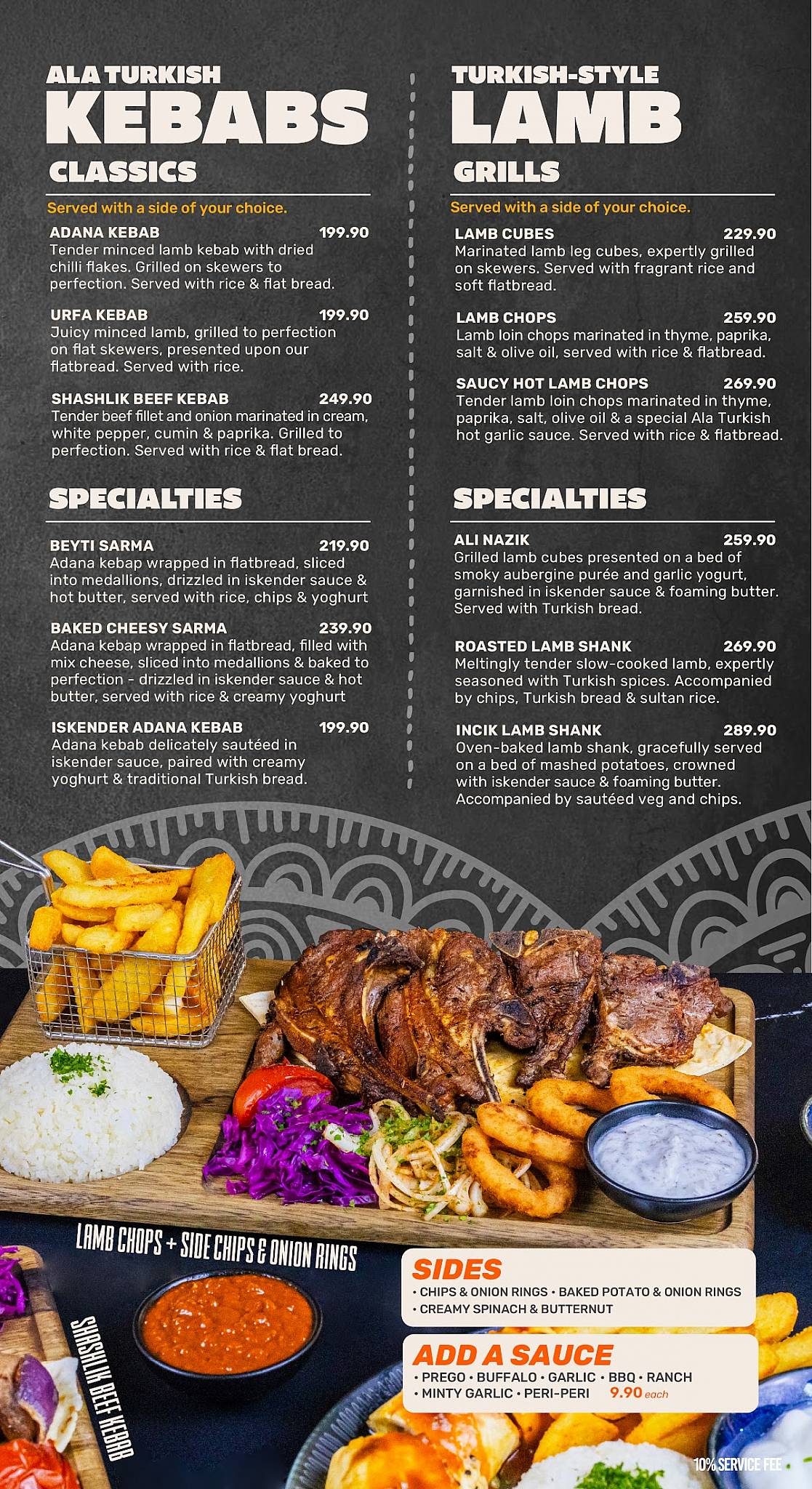 Menu at Ala Turkish Restaurant, Cape Town