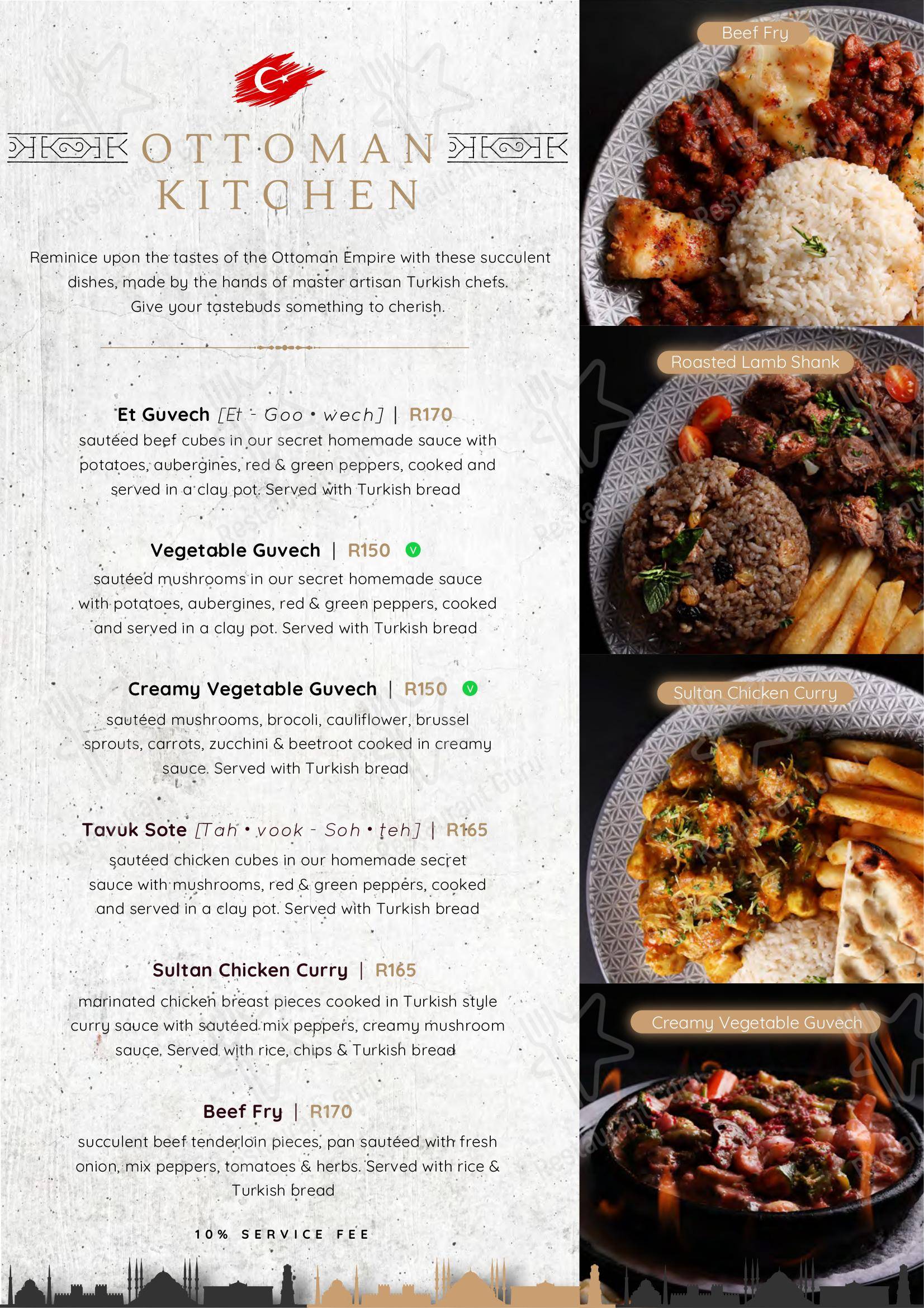 Menu at Ala Turkish restaurant, Cape Town