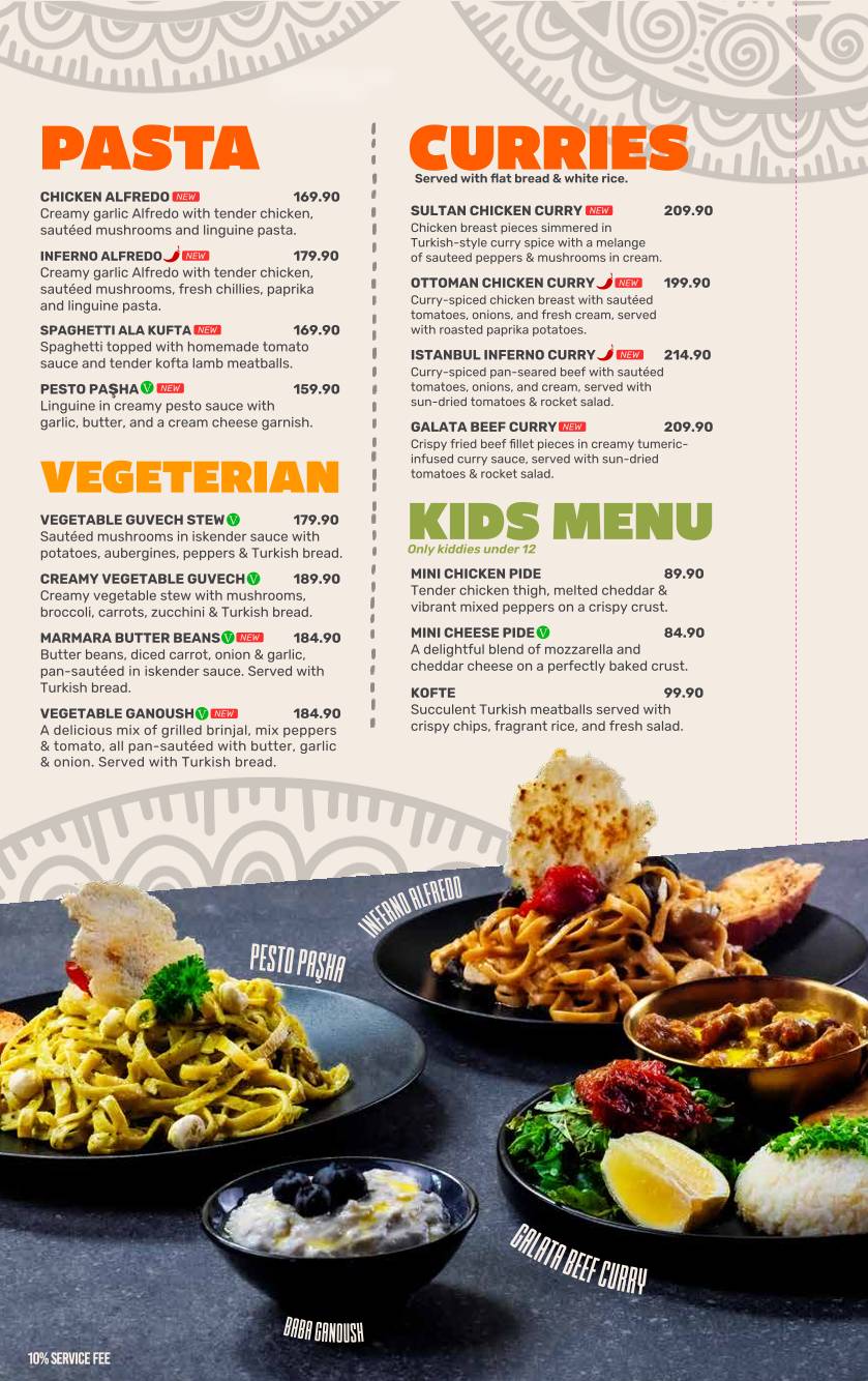 Menu at Ala Turkish Restaurant, Cape Town