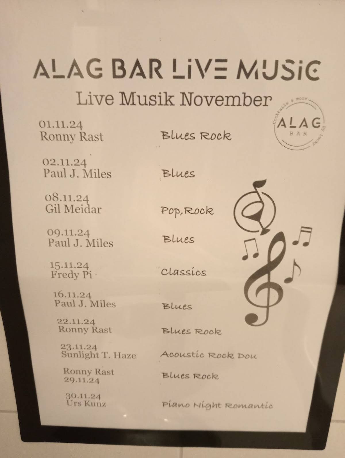 Speisekarte von Alag Bar, Kriens