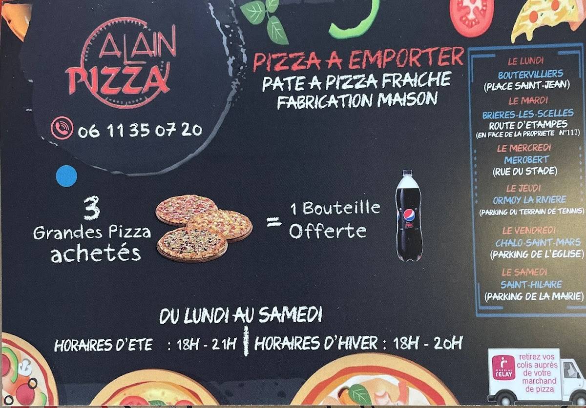 Menu au Alain Pizza pizzeria, France