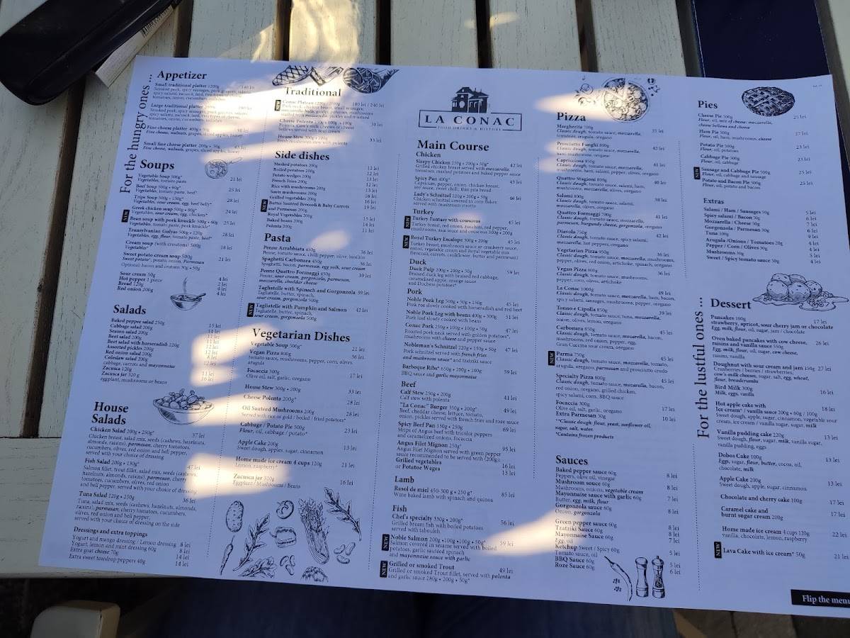 Menu at La Conac, Alba Iulia