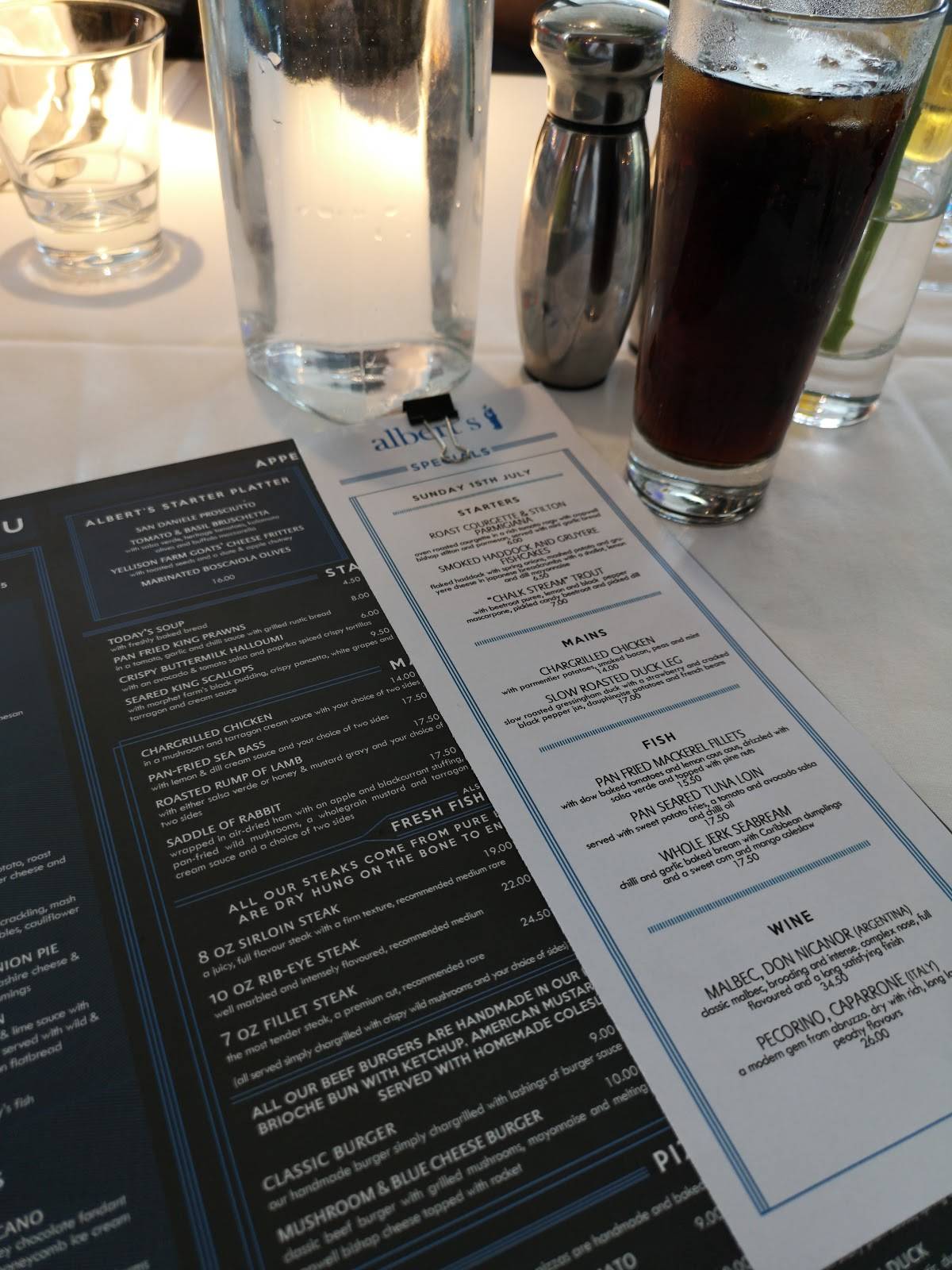 Menu at Albert's Worsley pub & bar, Manchester