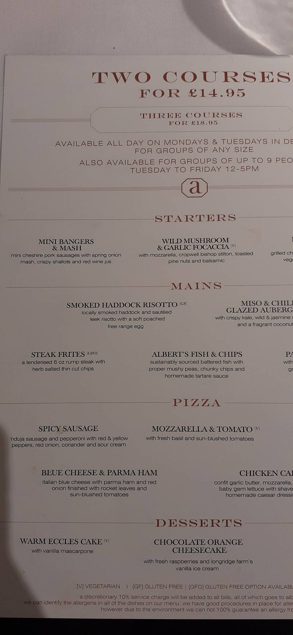 Menu at Albert's Worsley pub & bar, Swinton, A580
