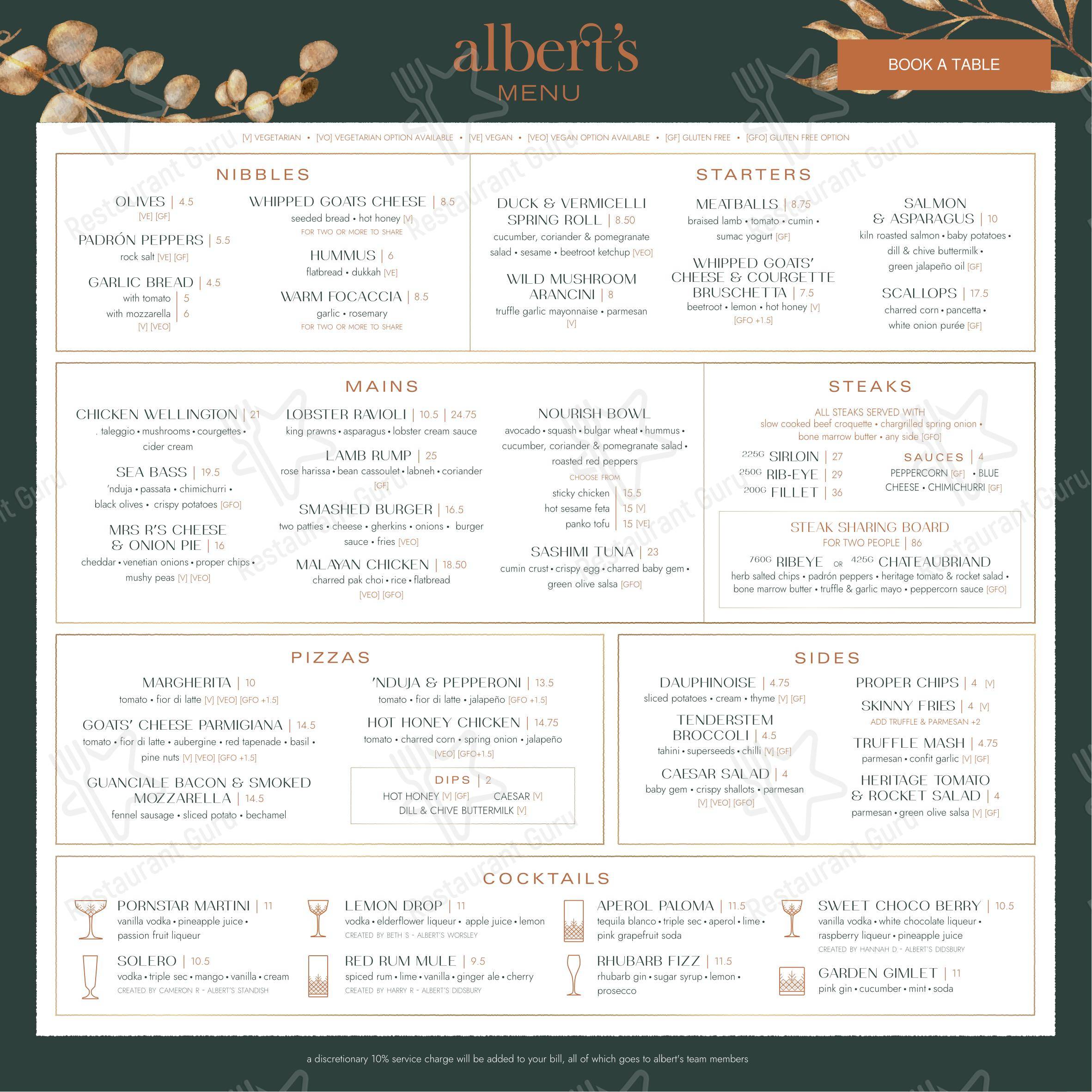 Menu at Albert's Worsley pub & bar, Manchester, A580