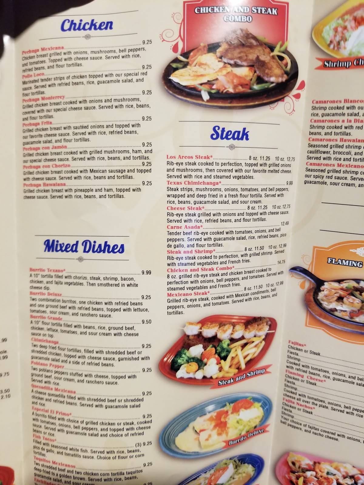 Menu at Los Arcos restaurant, Albertville, US-431