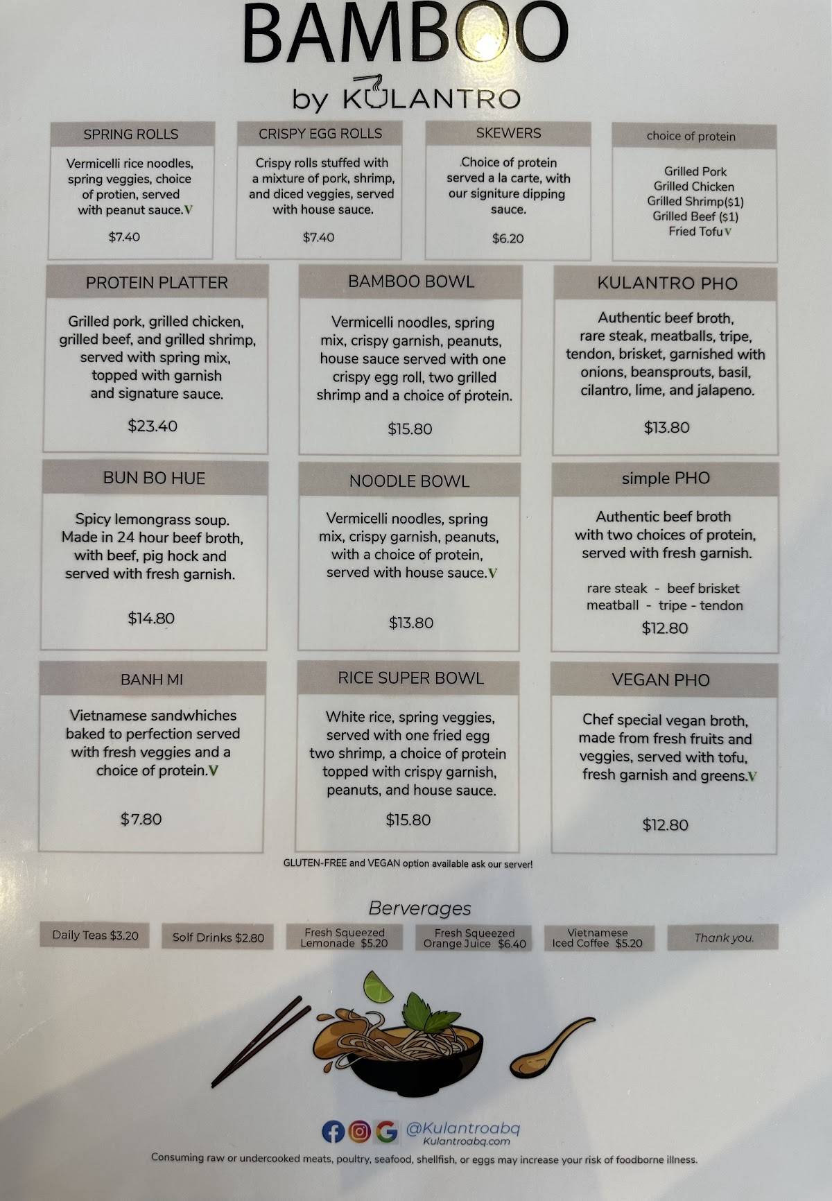 Menu at Bamboo by Kulantro restaurant, Albuquerque