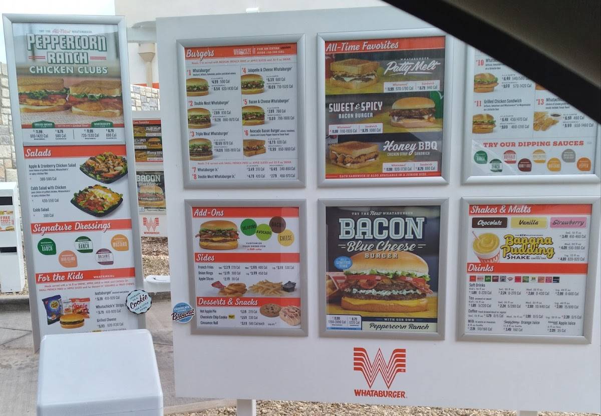 Menu at Whataburger fast food, Alexandria, S MacArthur Dr