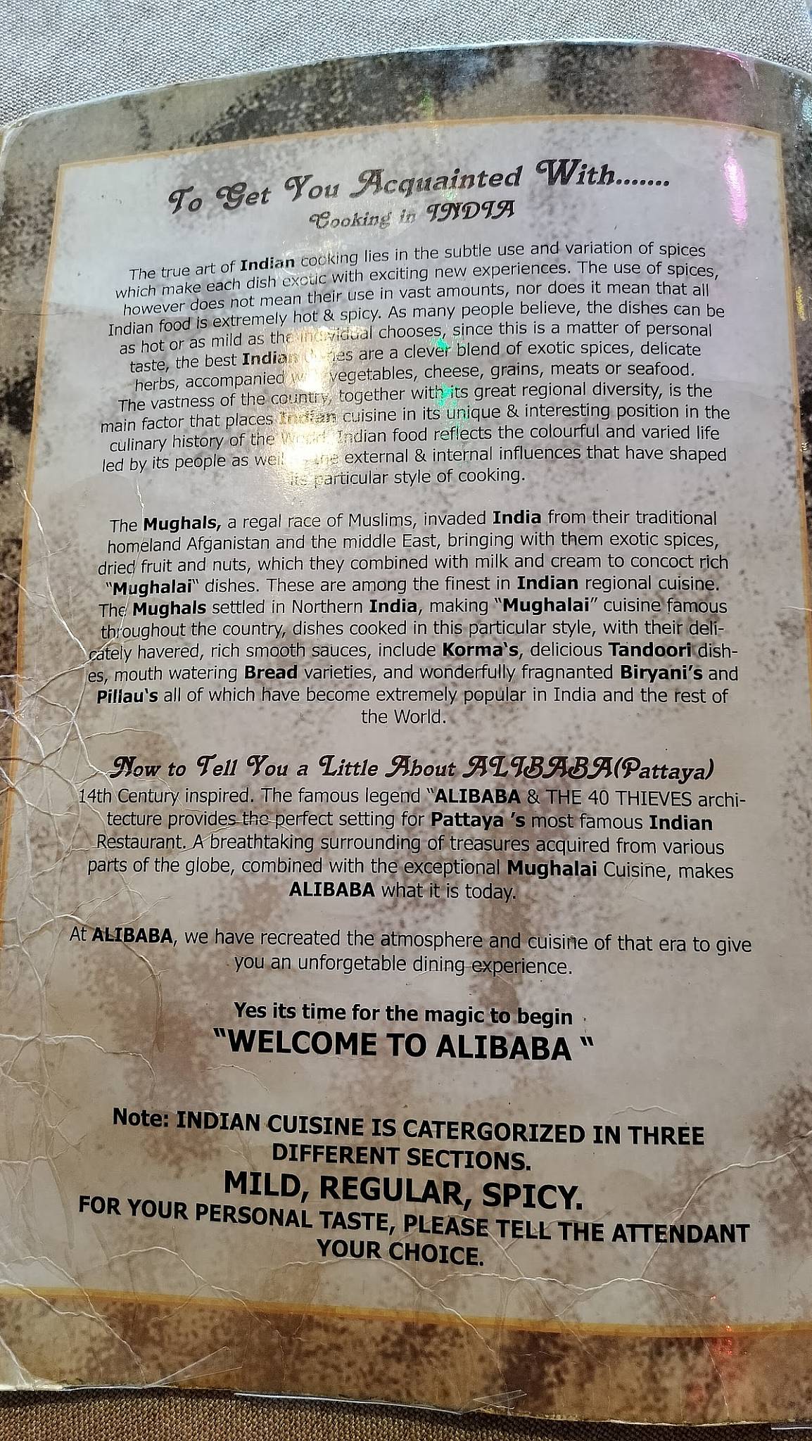 Menu at Alibaba Tandoori & Curry restaurant, Pattaya City