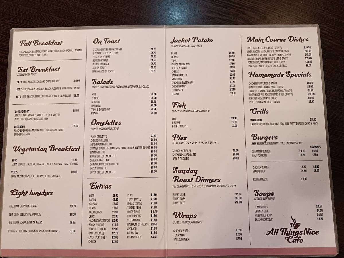Menu at All Things Nice Cafe, Felixstowe