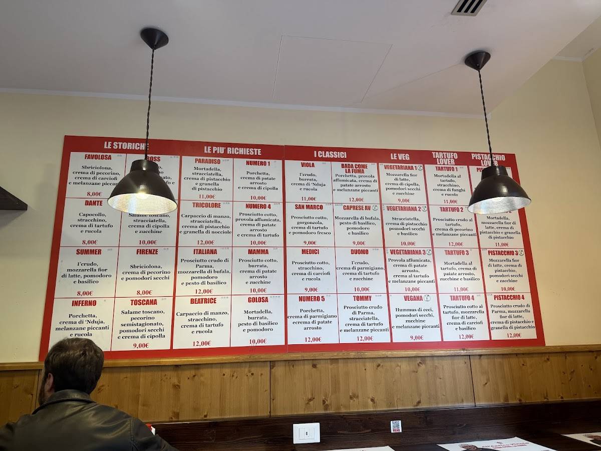 Menu au All’Antico Vinaio restaurant, Milan