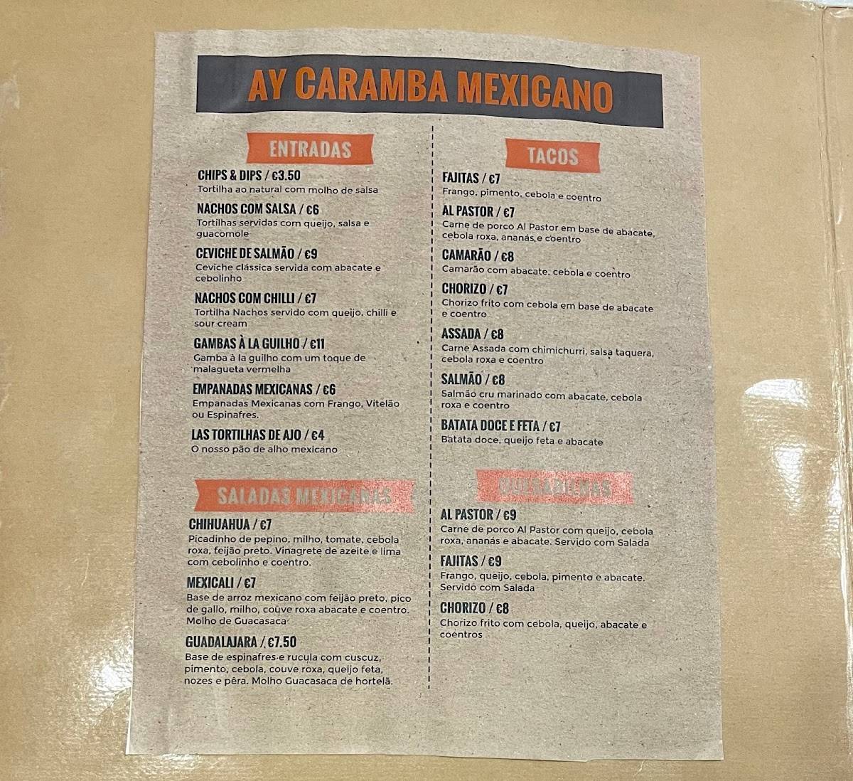 Menu em Ay Caramba Mexicano restaurante, Almada