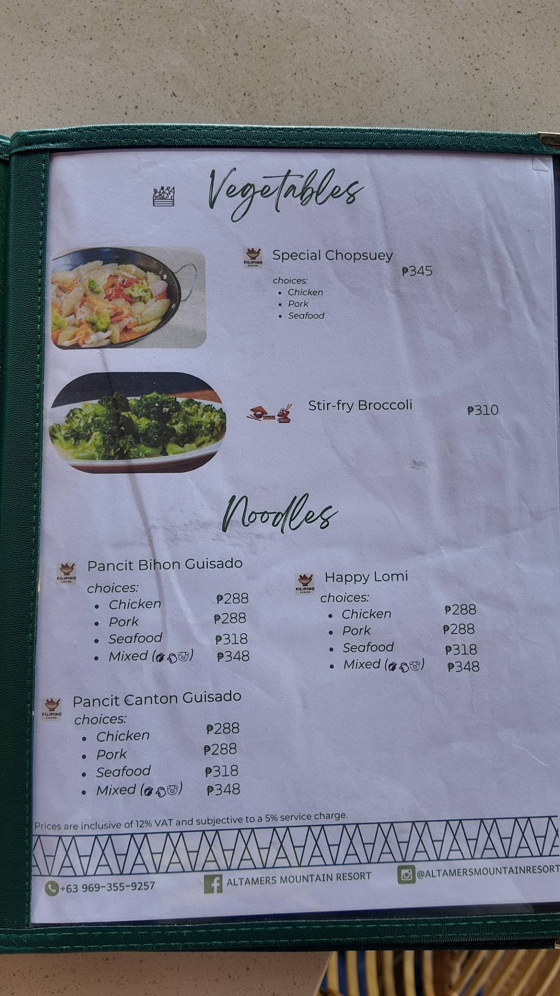 Menu at AltaMers Mountain Resort restaurant, Digos City