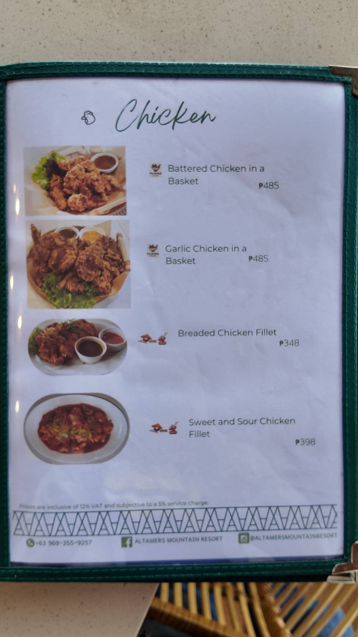 Menu at AltaMers Mountain Resort restaurant, Digos City