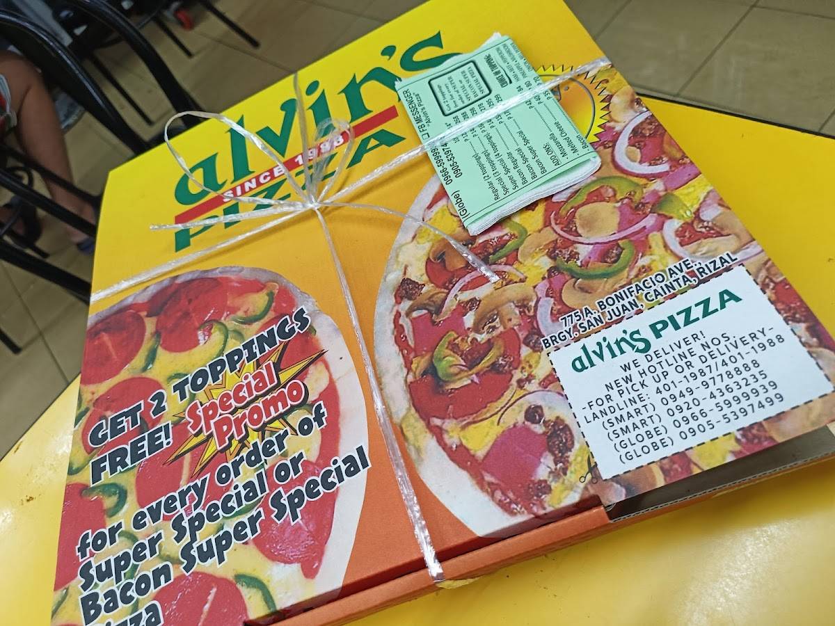 Menu at Alvin's Pizza restaurant, Cainta, 773 Bonifacio Ave