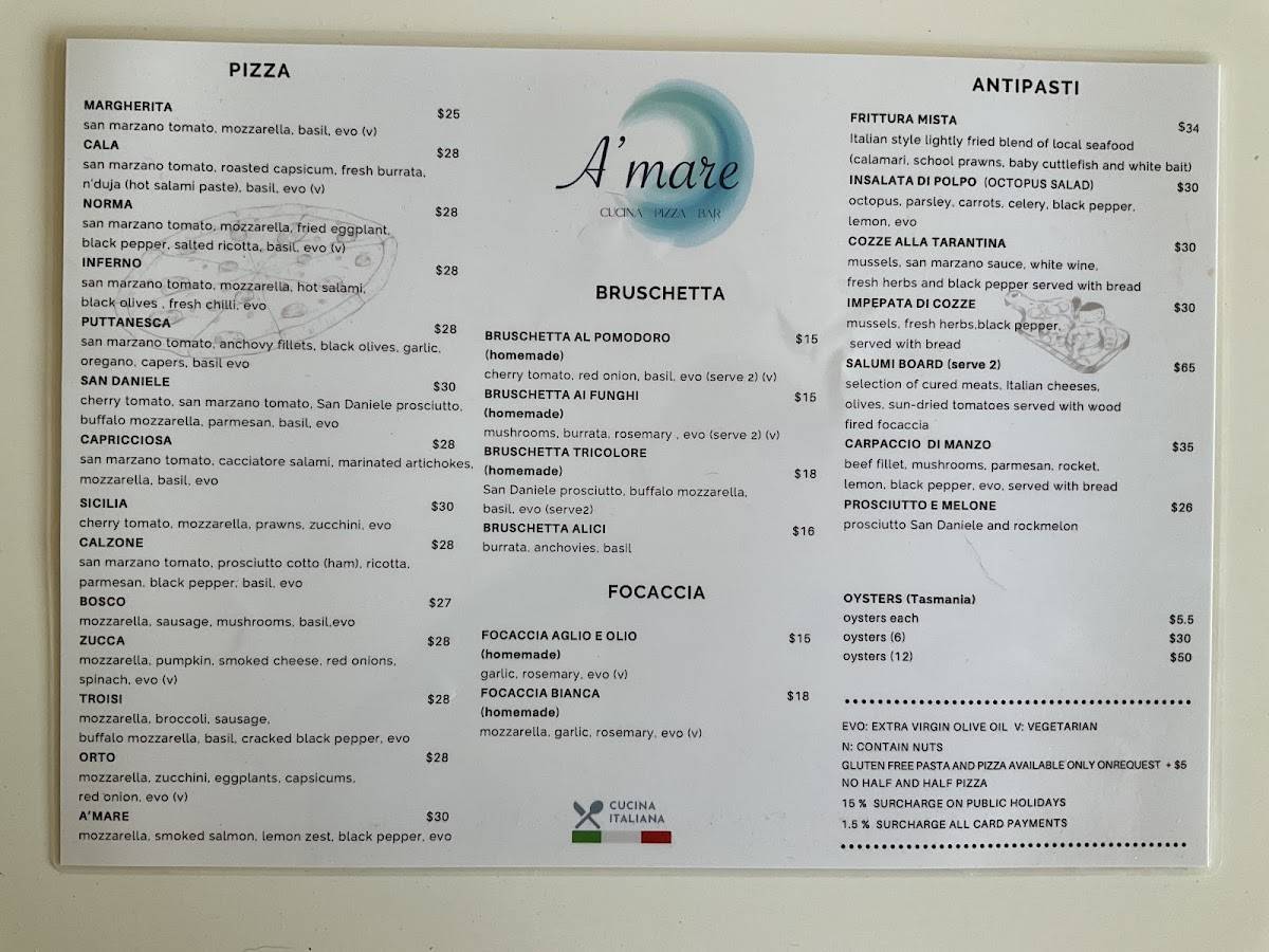 Menu at Amare Cucina Pizza Bar, Blairgowrie