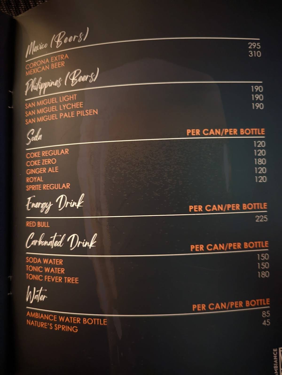 Menu at Ambiance Bar & Restaurant, Cebu City