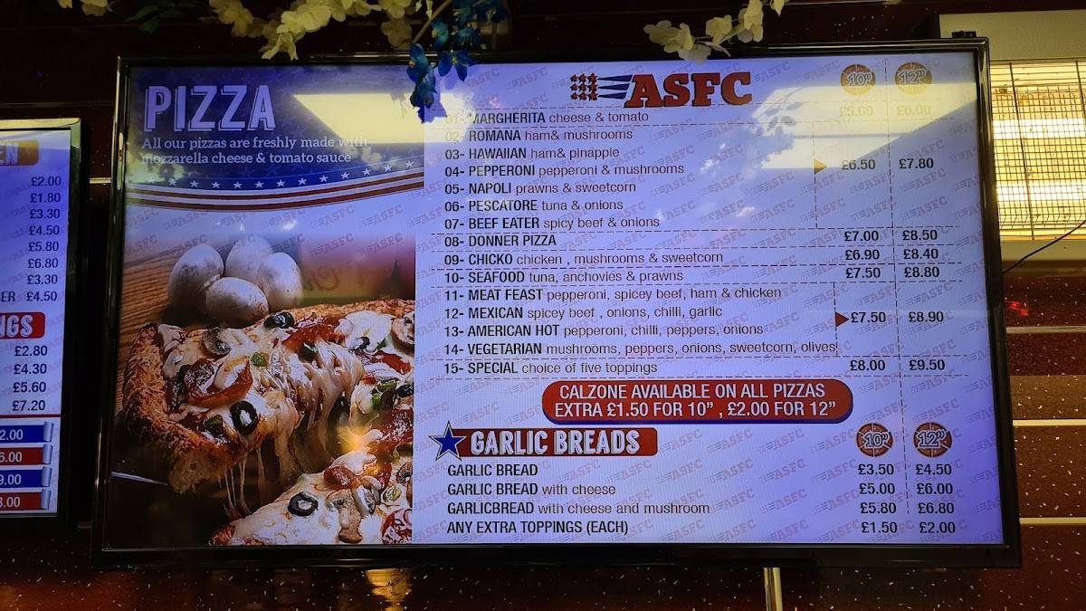 Menu at American Southern Fried Chicken fast food, Astley