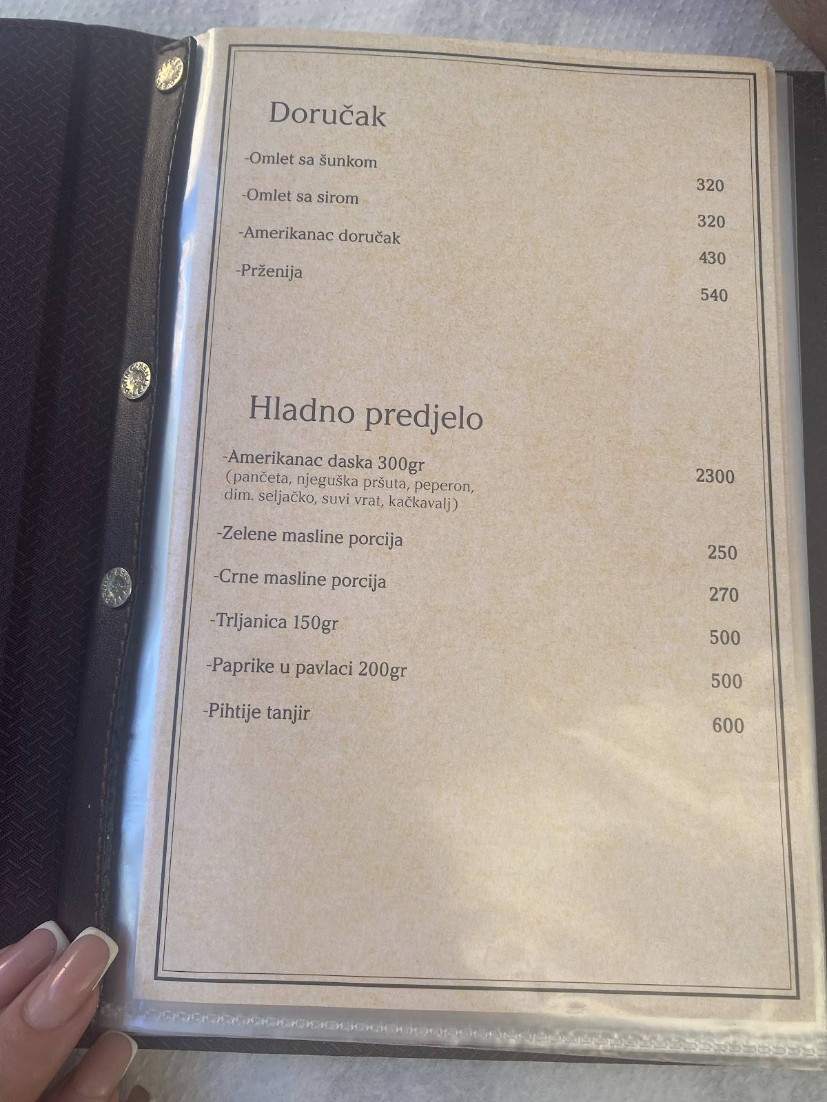 Menu at Amerikanac restaurant, Niš, 10 KOVANLUCKA