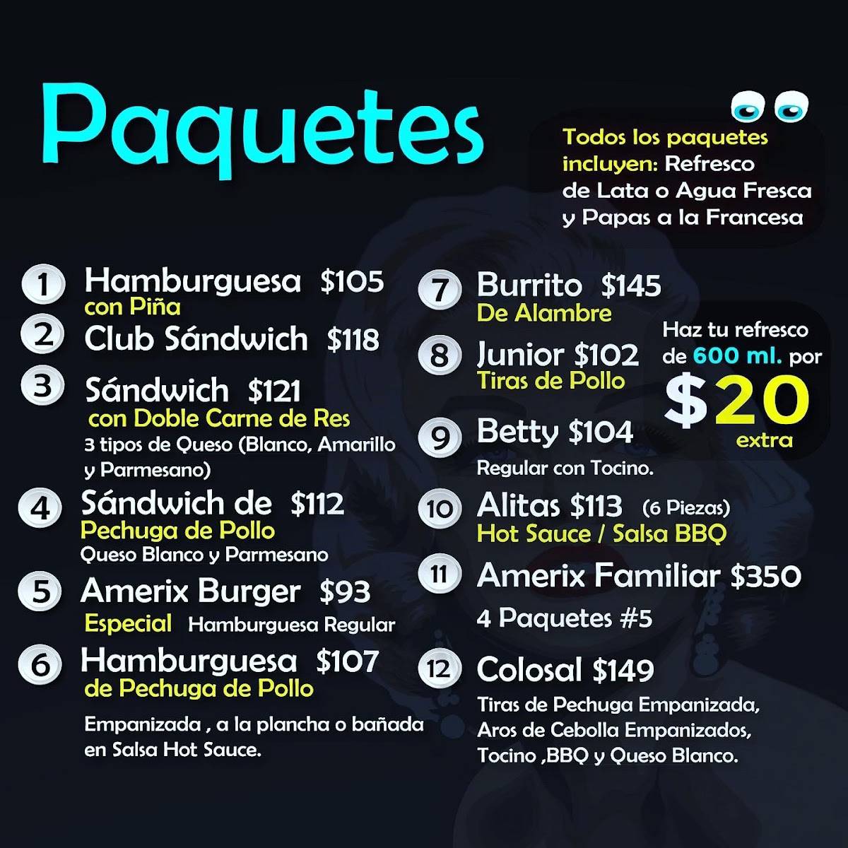 Carta del restaurante Amerix Burger Municipio Libre, Aguascalientes, Av ...