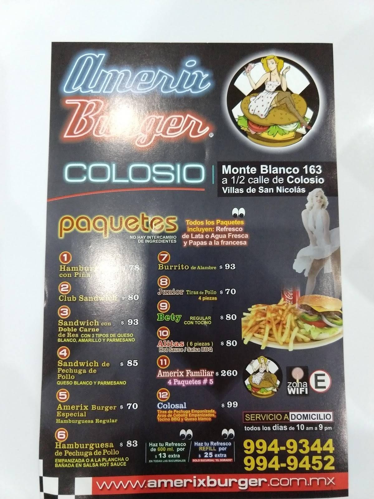 Carta del restaurante Amerix Burger Municipio Libre, Aguascalientes, Av ...