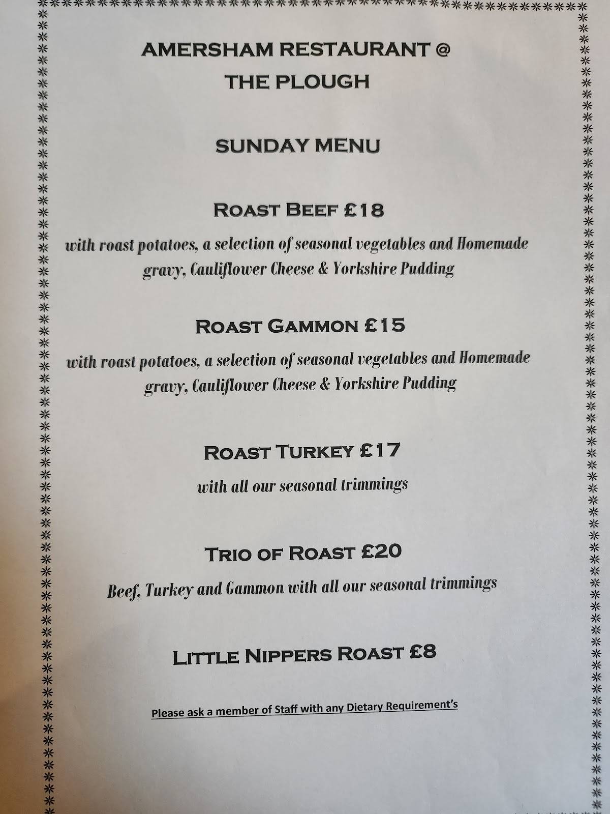 Menu at The Plough Hyde Heath pub & bar, Amersham, Hyde Heath Rd