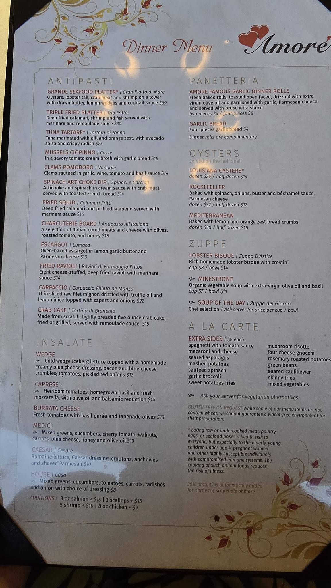 Menu at Amore Ristorante pub & bar, Conroe, Hwy 105 W