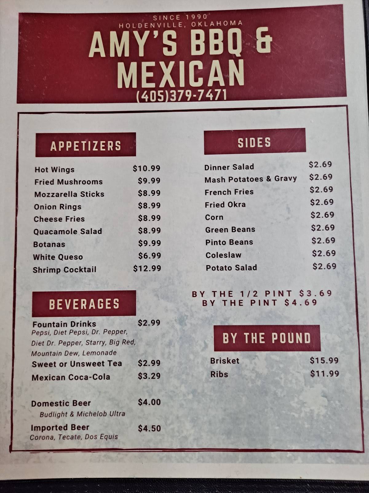 Menu at Amy's restaurant, Holdenville