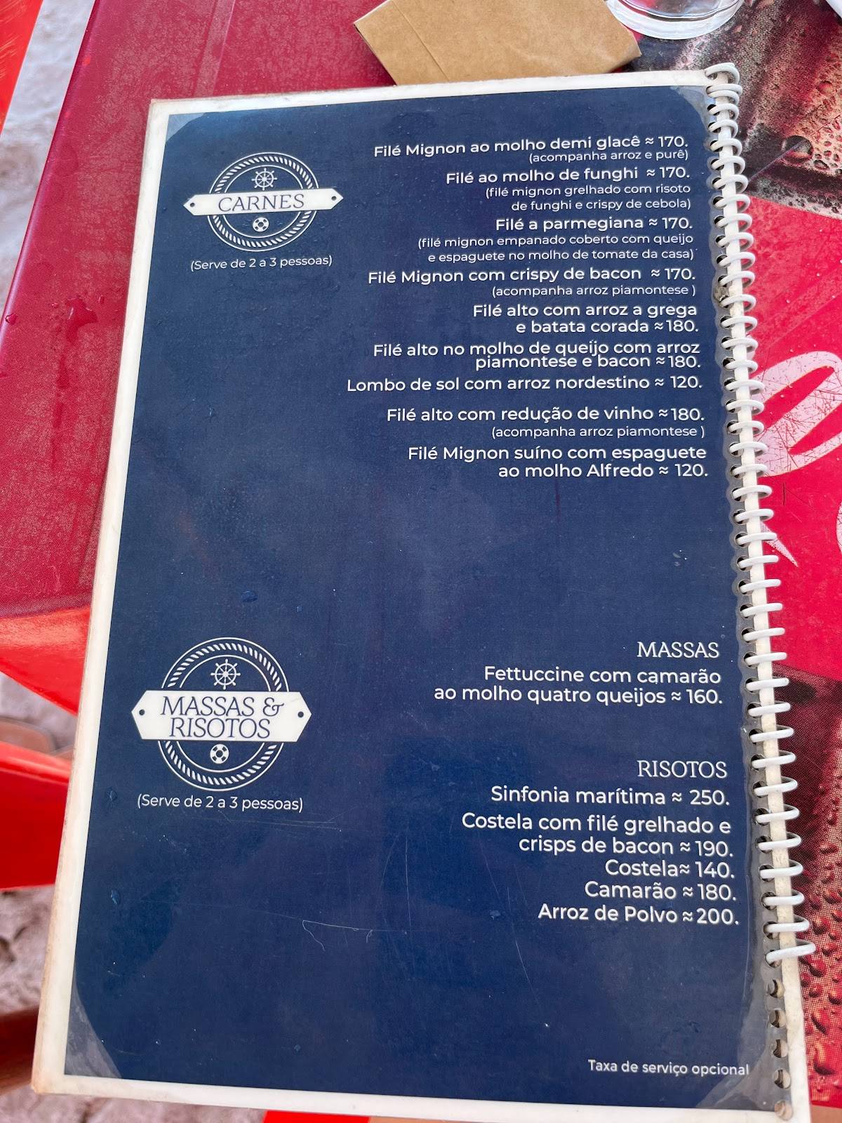 Menu at Ancoradouro Ponta de Campina restaurant, Cabedelo