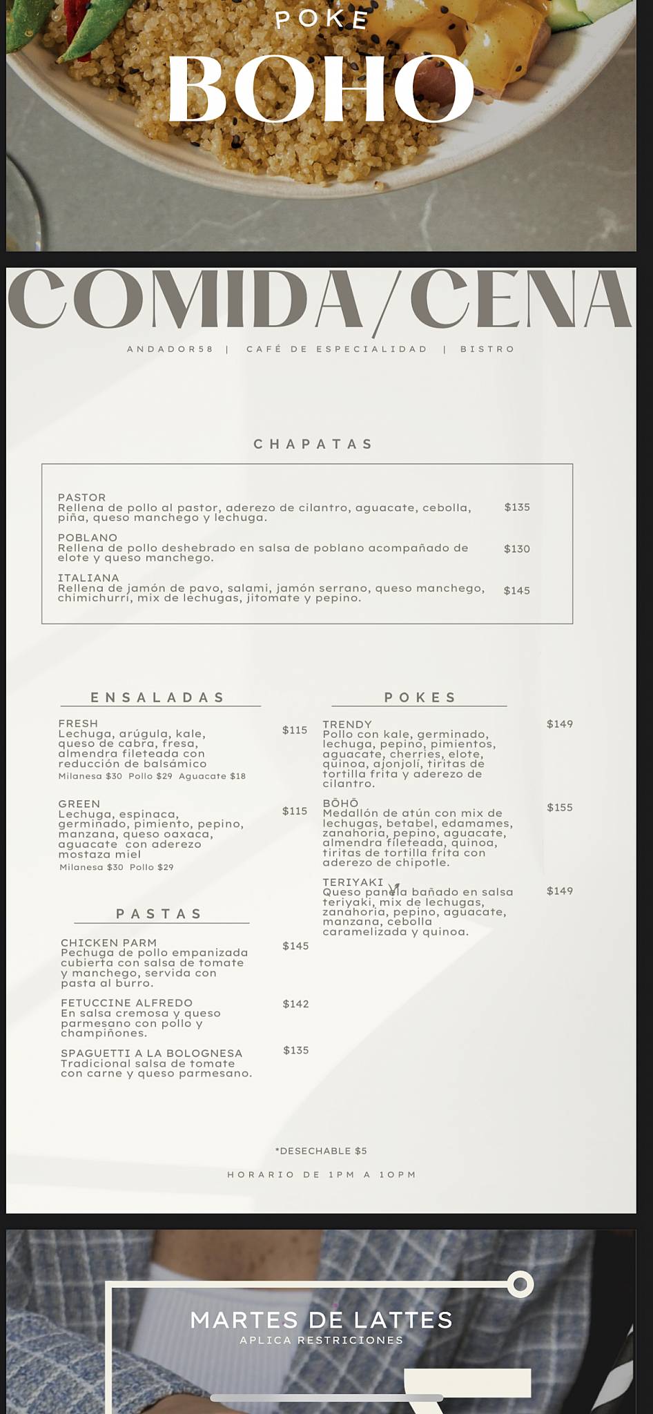 Menu at Andador 58 cafe, Santiago de Querétaro, Calle Cto. Alamos 58-C