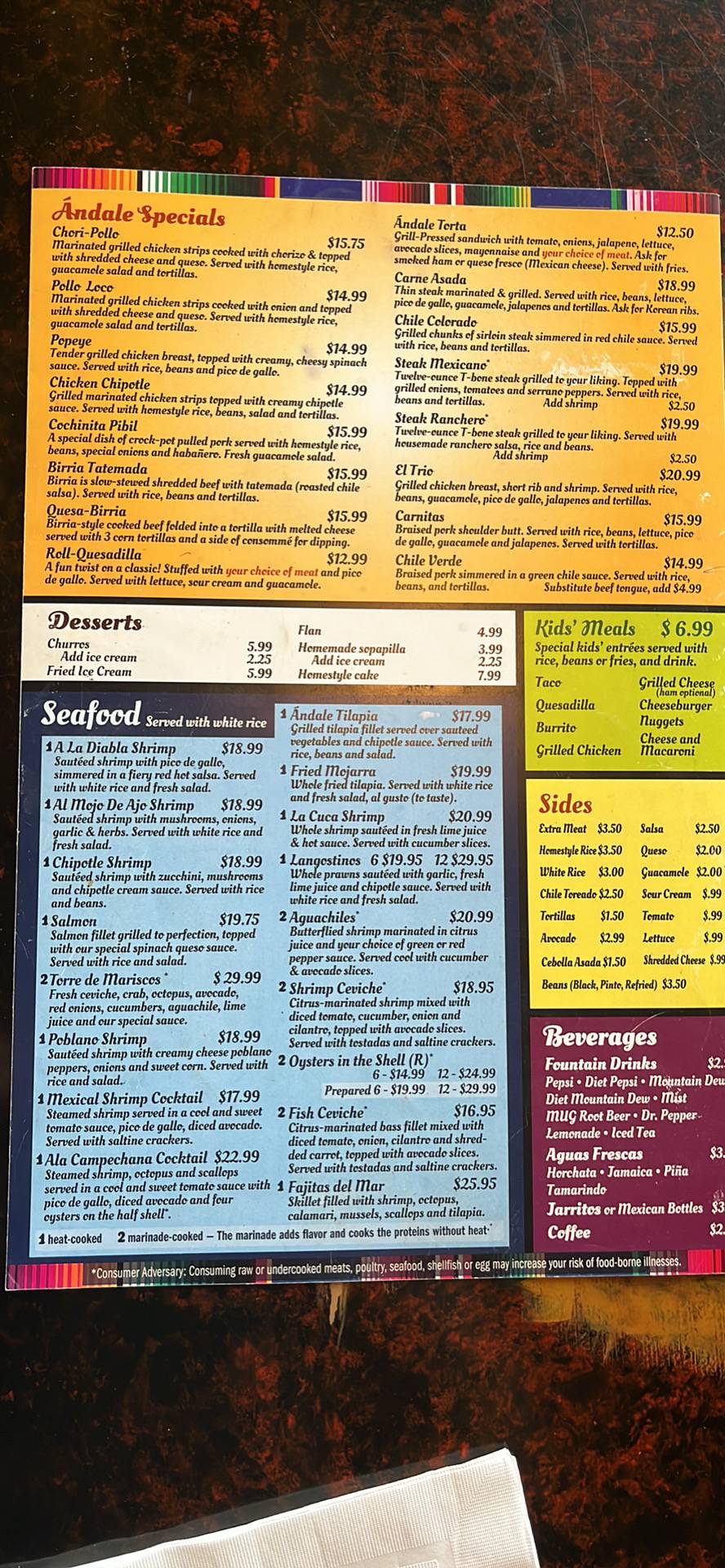 Menu at Andale Cantina Bar & Grill, North Liberty