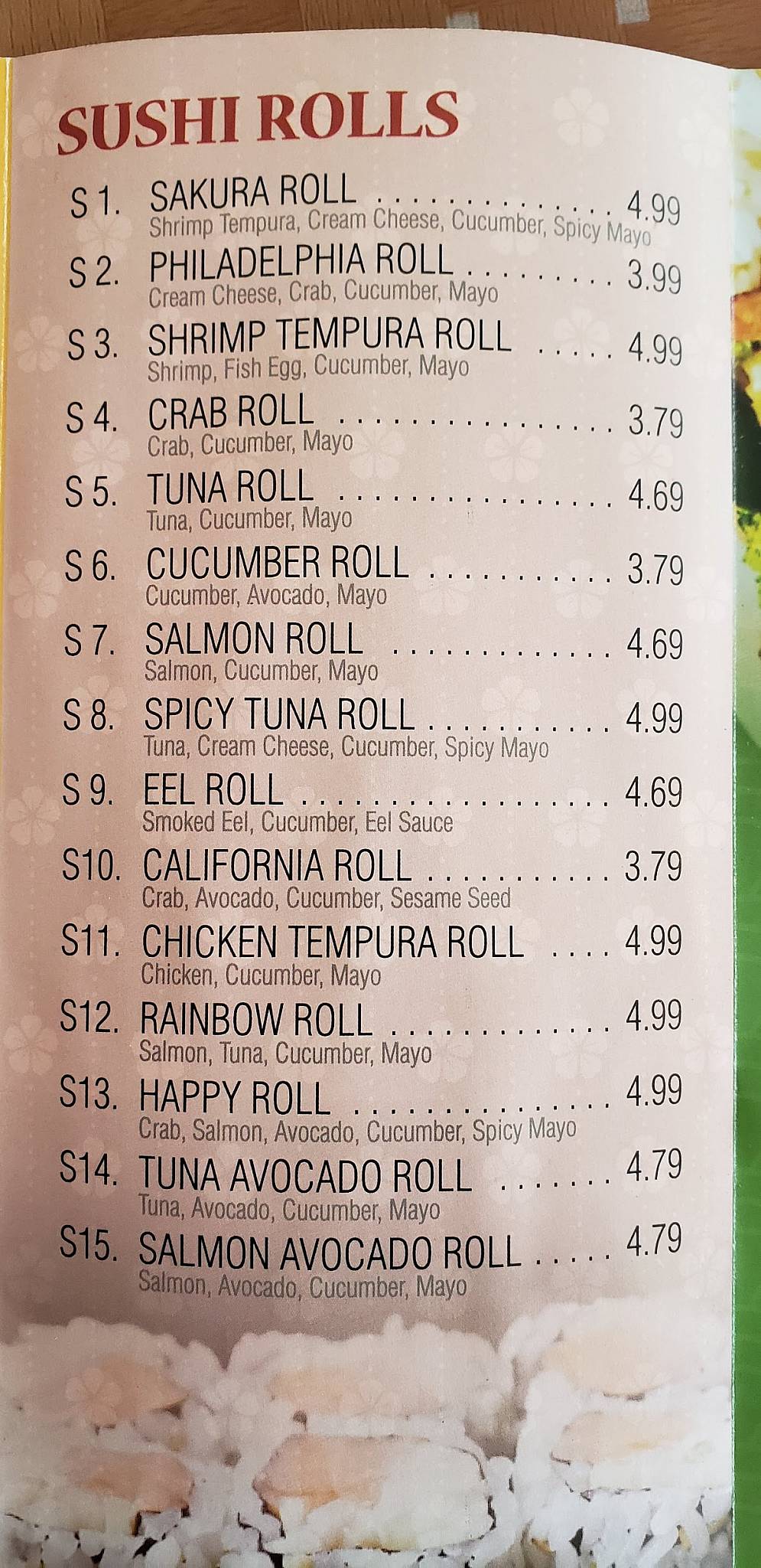 Menu at Sakura Anderson restaurant, Anderson