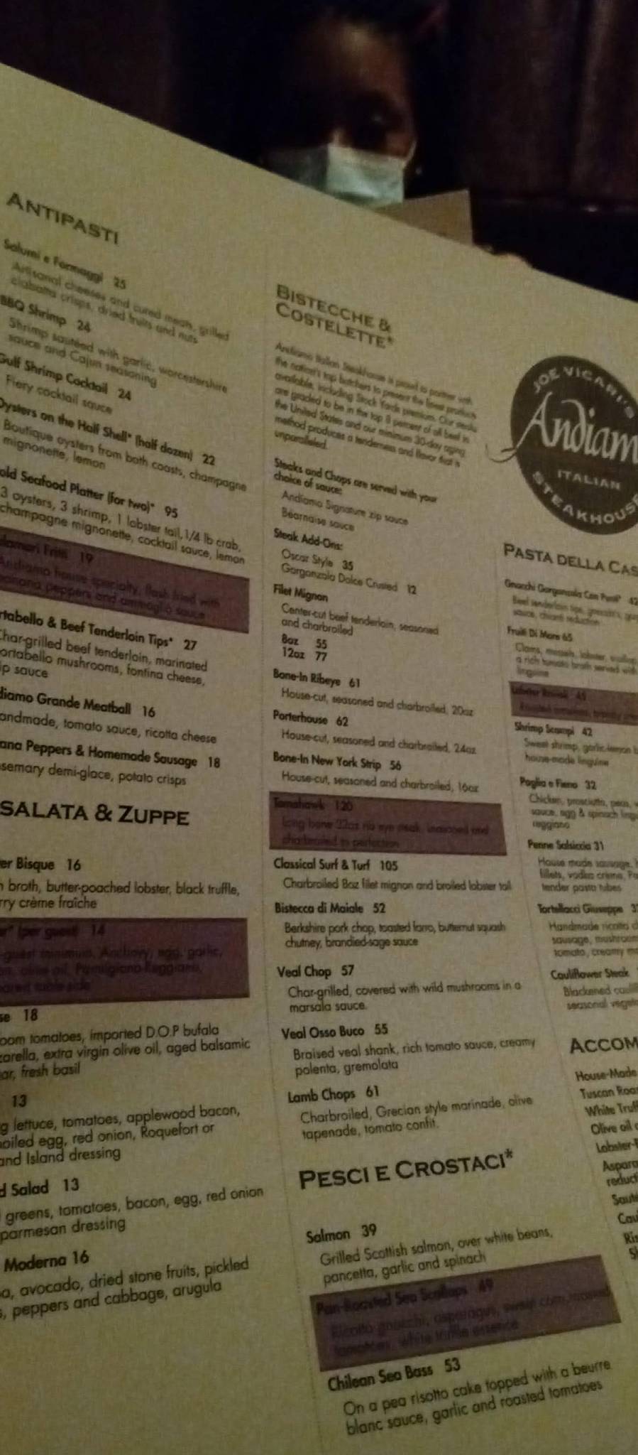Menu at Andiamo Steakhouse, Las Vegas