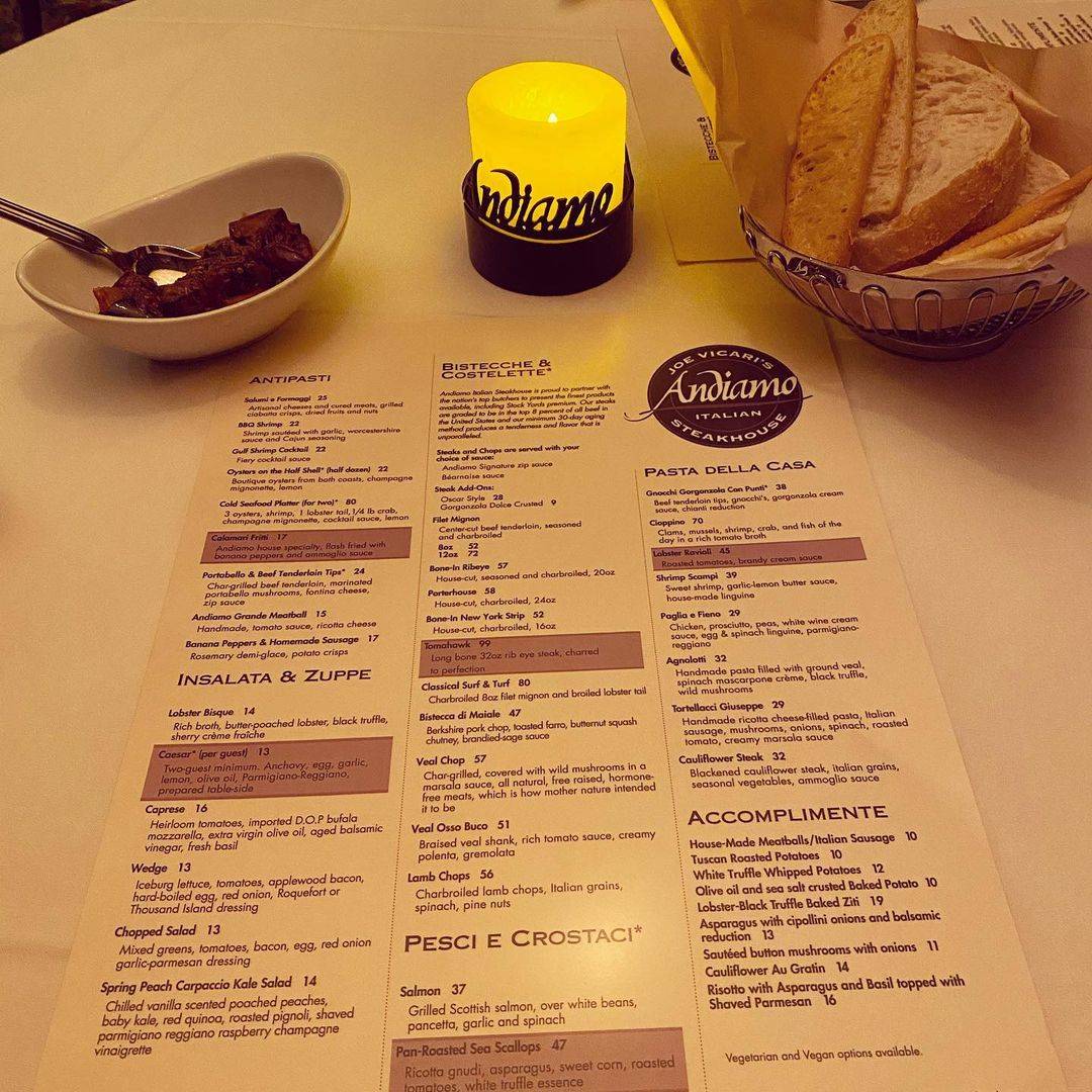 Menu at Andiamo Steakhouse, Las Vegas