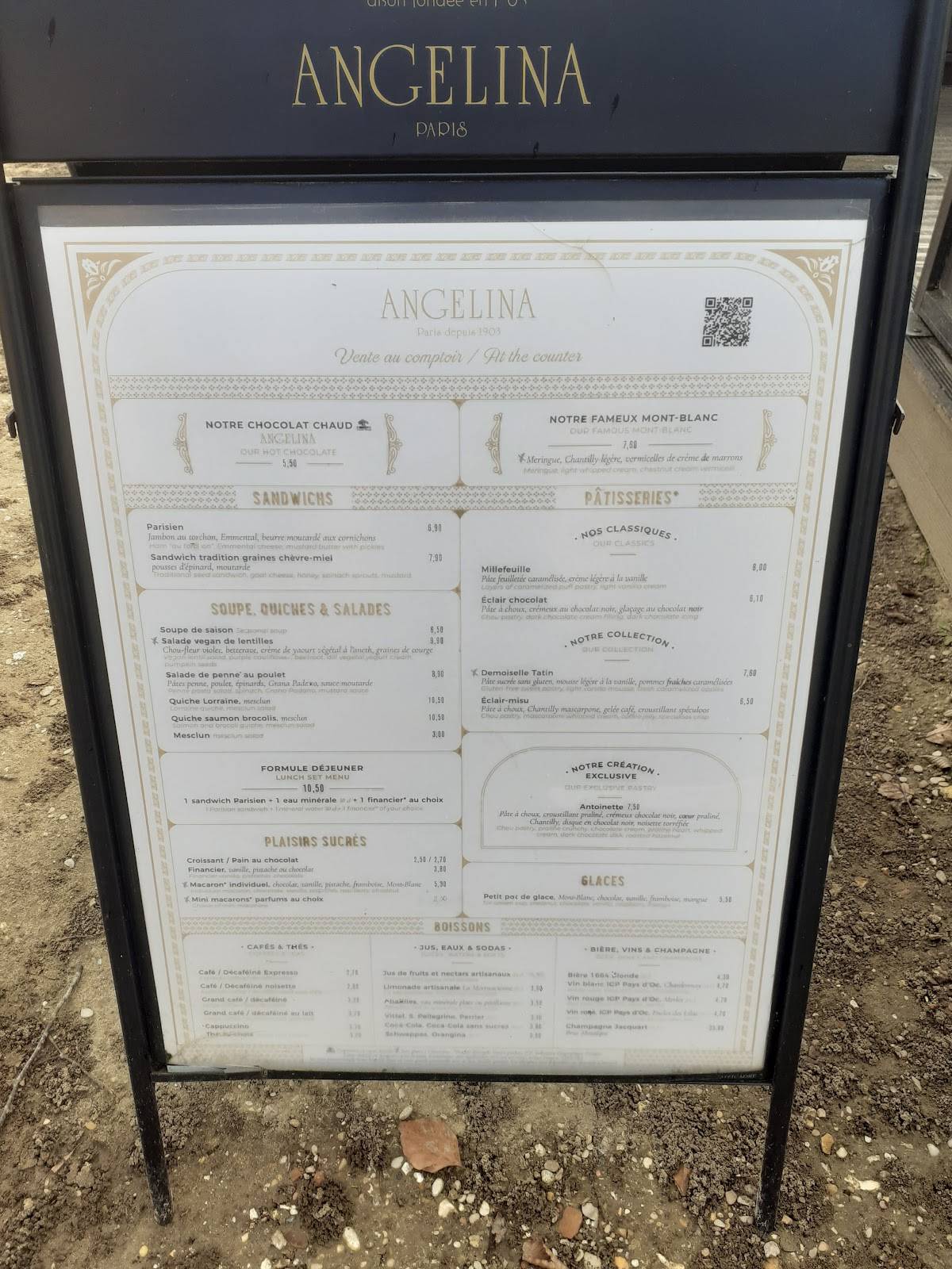 Menu at Angelina Paris restaurant, Versailles, Allée des 2