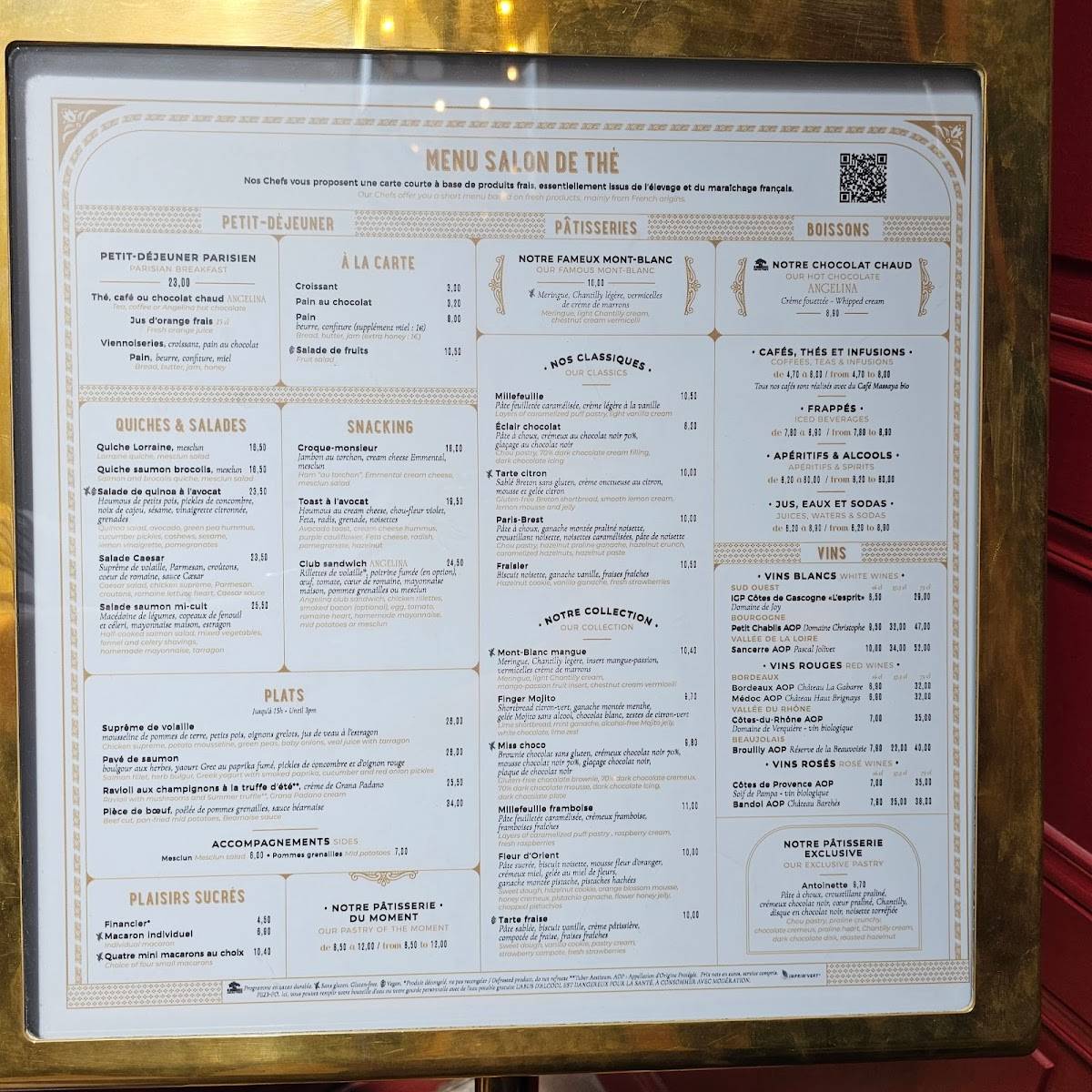 Menu at Angelina Paris restaurant, Versailles, Allée des 2