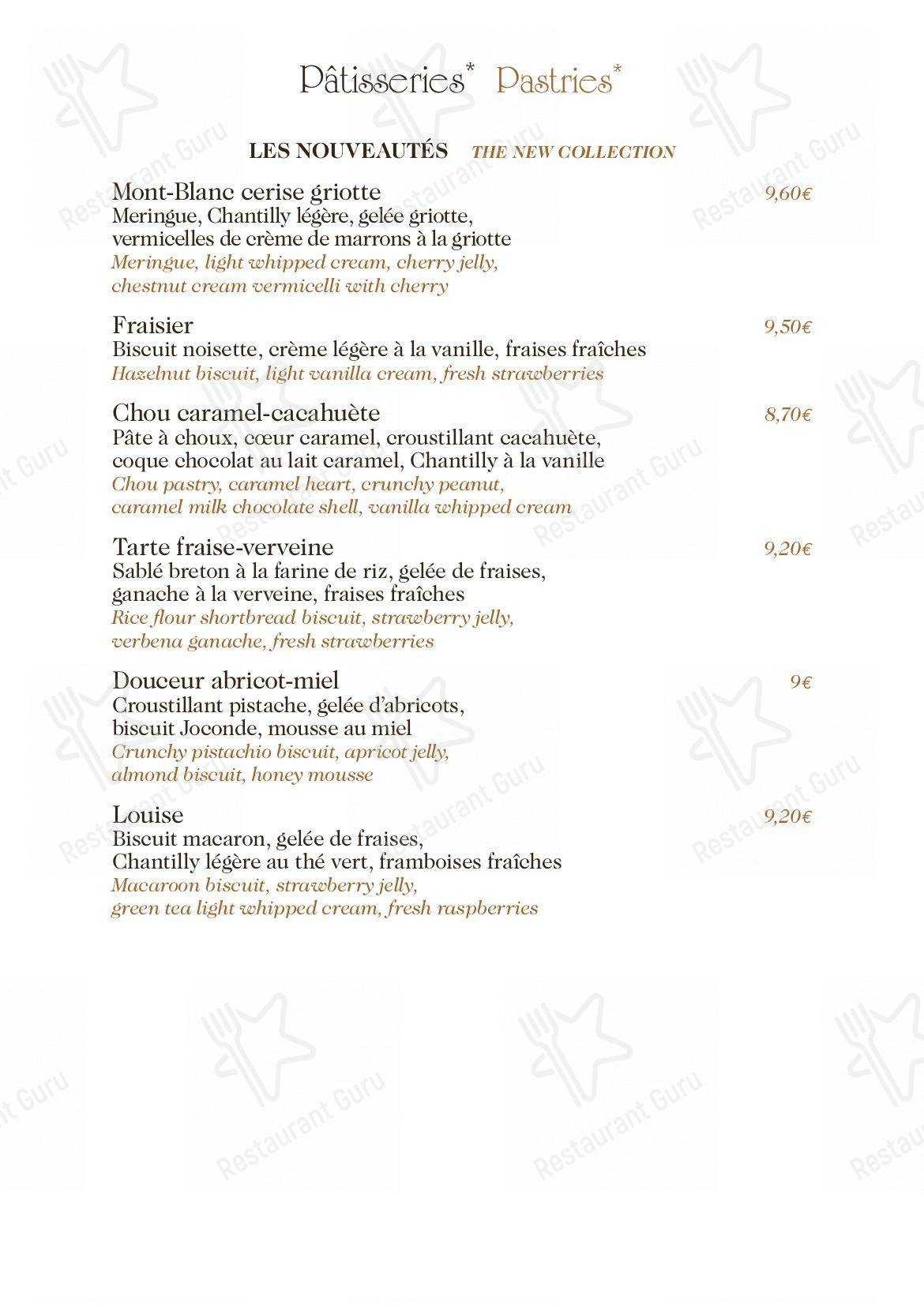 Menu at Angelina Paris restaurant, Versailles, Château de Versailles