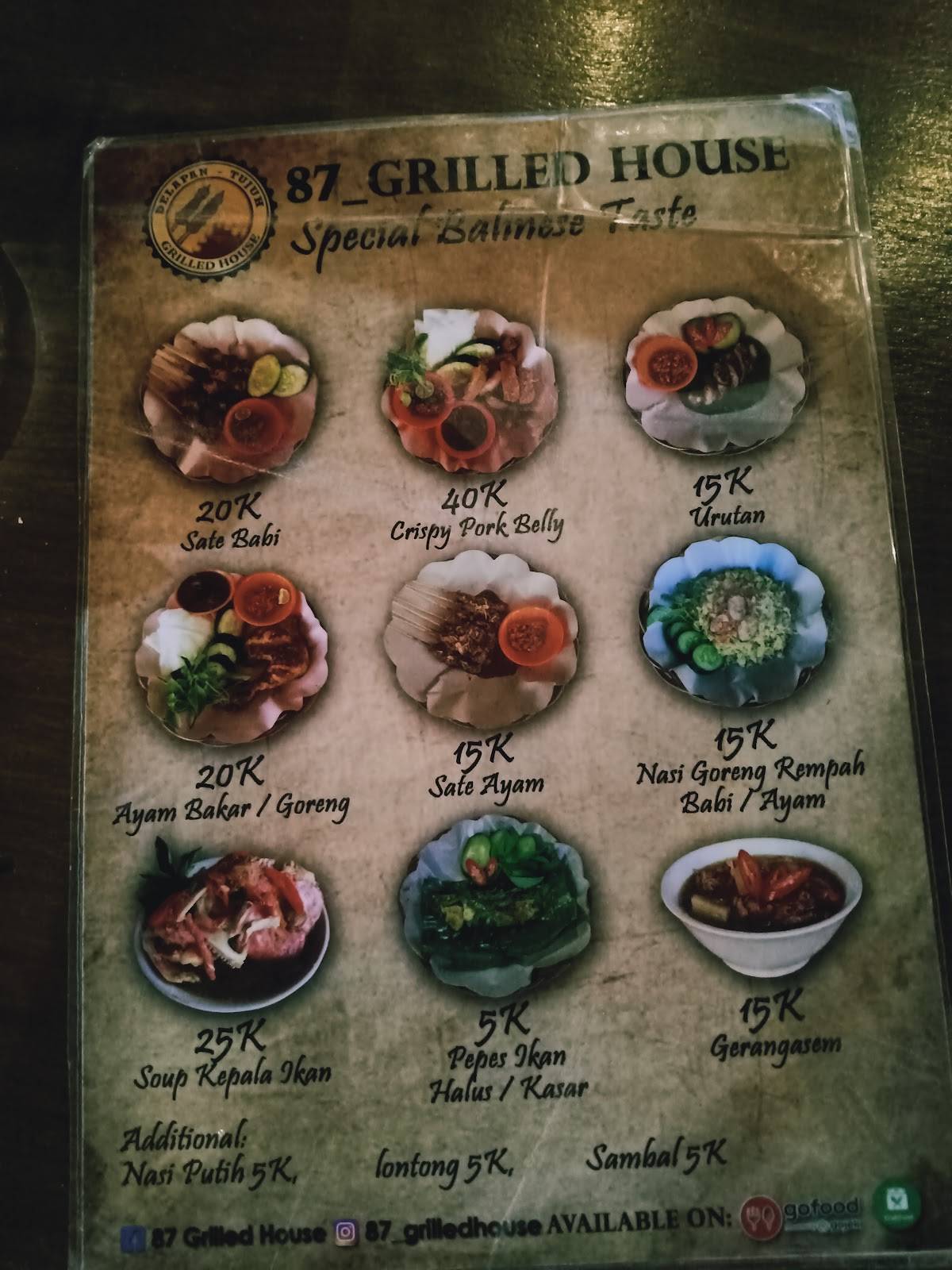 Menu at Angkasa Legian restaurant, Mengwi