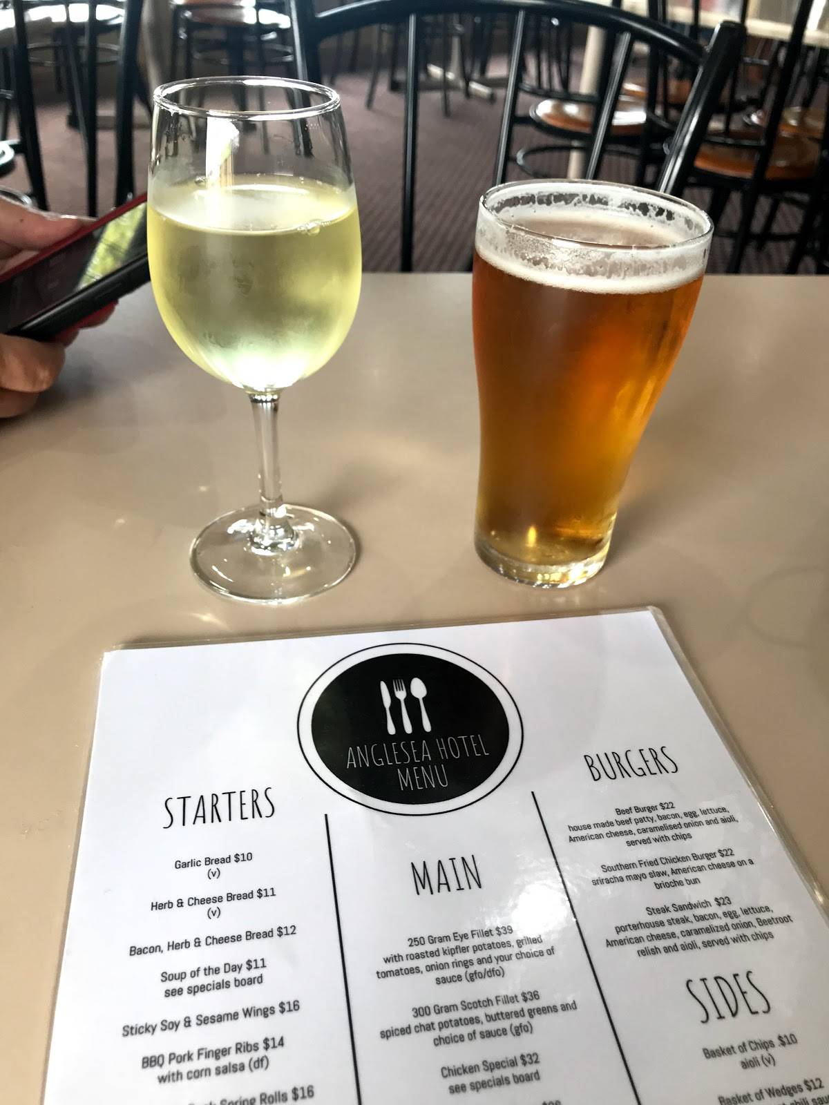 Menu at Klein's Anglesea Hotel restaurant, Anglesea