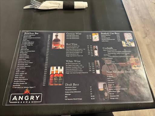 Menu at Angry German restaurant, Sierra Vista