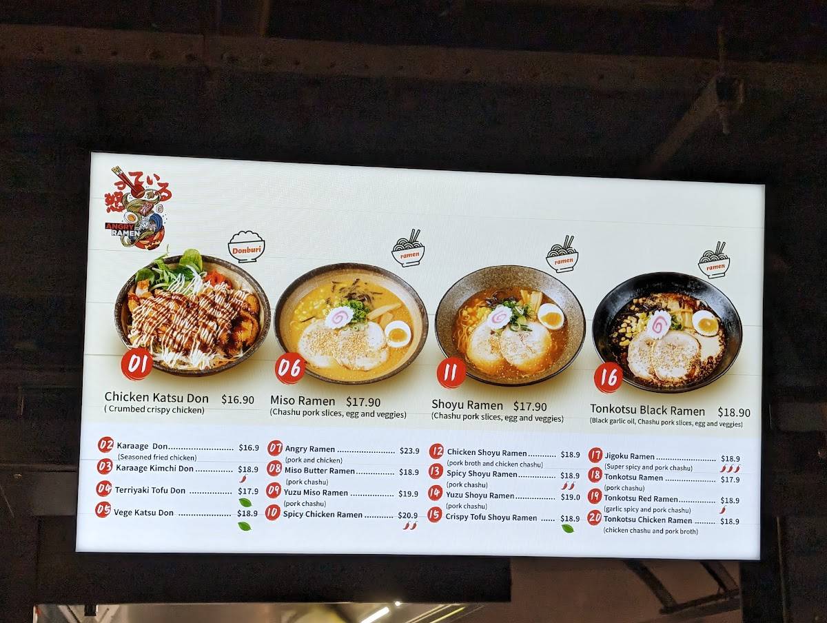 Menu at Angry Ramen restaurant, Wellington