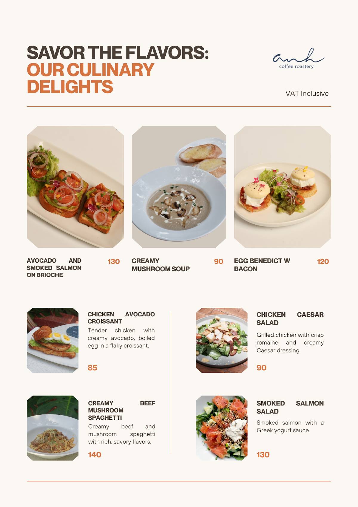 Menu at Anh Coffee Roastery cafe, Ho Chi Minh City