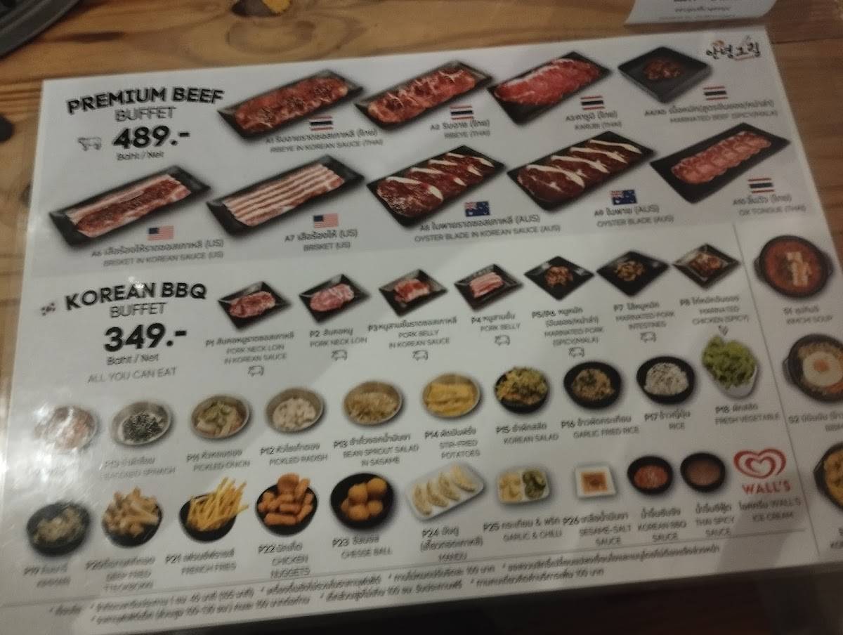 Carta del restaurante Annyeong Grill อันยองกริล 안녕 그릴 สันผีเสื้อ ร้าน ...