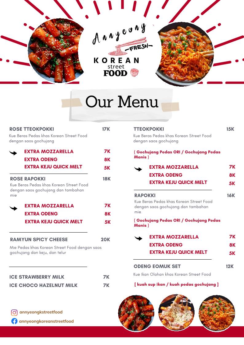 Menu at Annyeong Korean Street Food restaurant, Semarang, Puri Delta ...