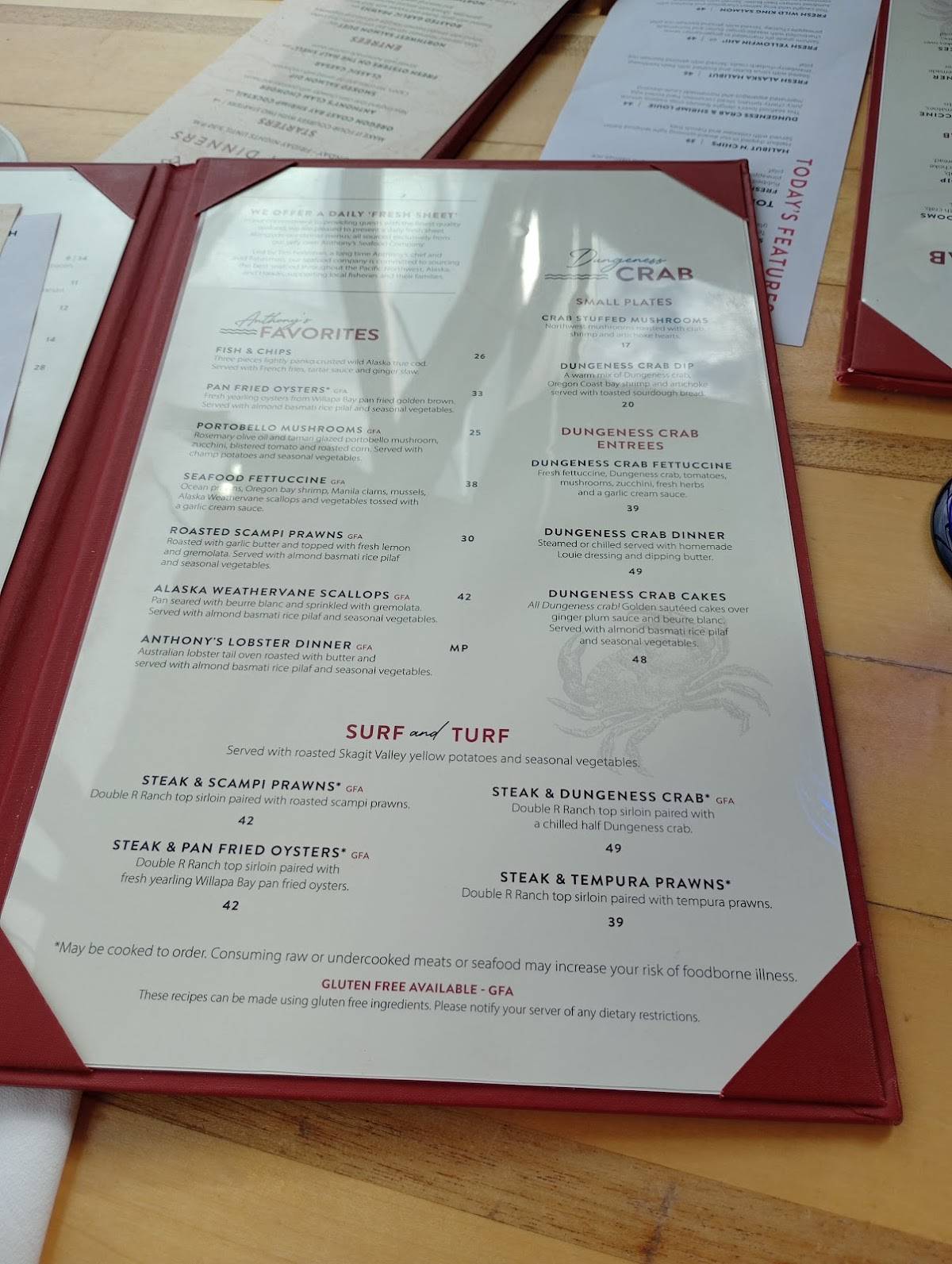 Menu at Anthony's at Sinclair Inlet restaurant, Bremerton, 20 ...