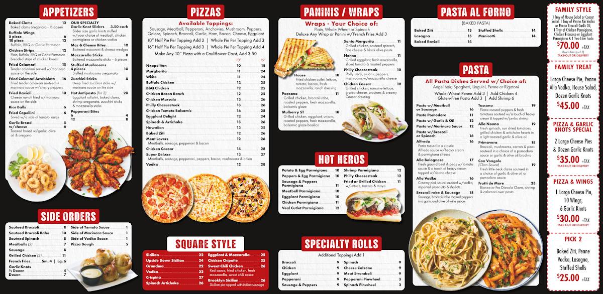 Carta de pizzería Anthonys pizza, East Rockaway