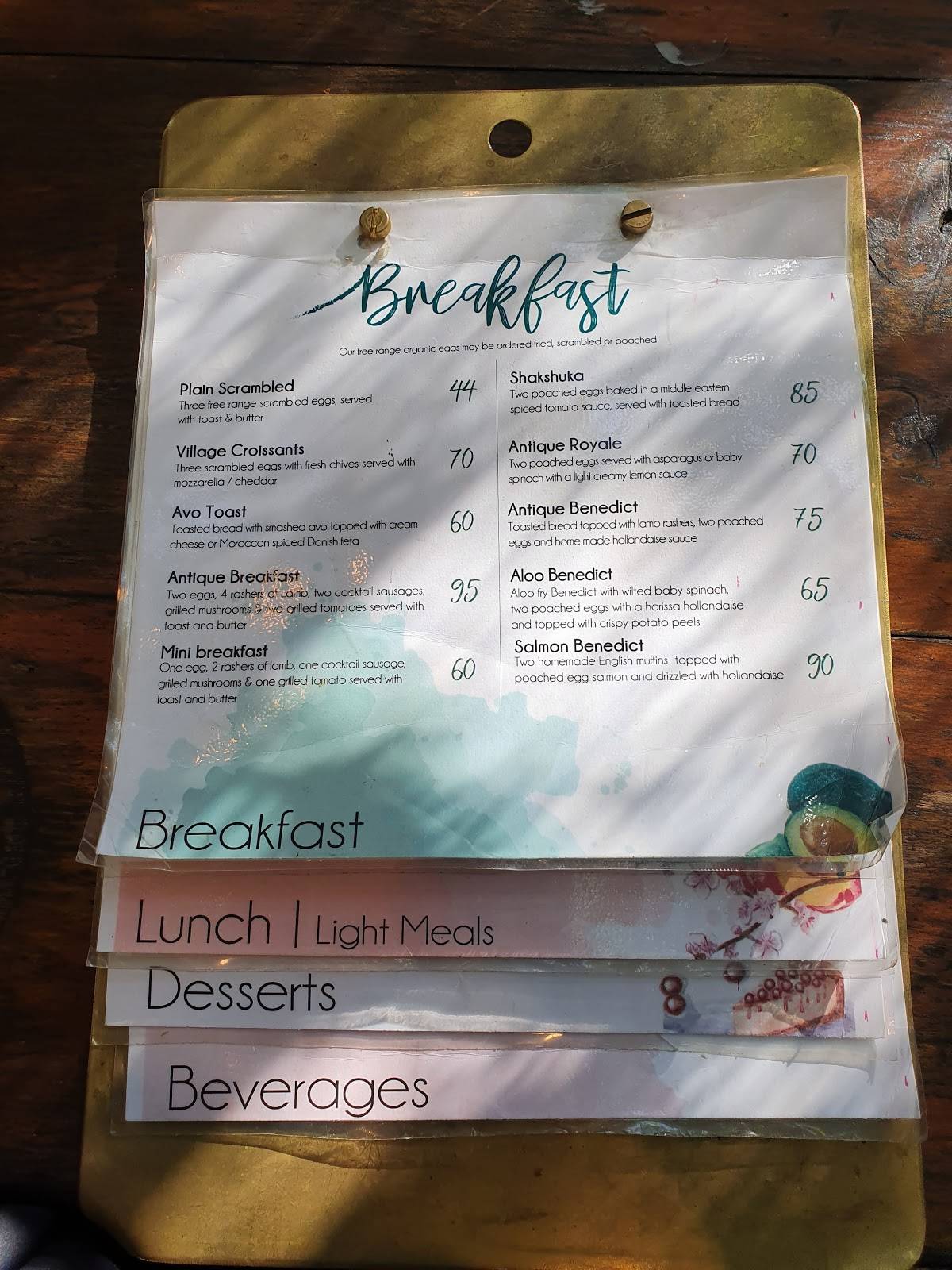 Menu at Antique Cafe, Durban, 91 Churchill Rd
