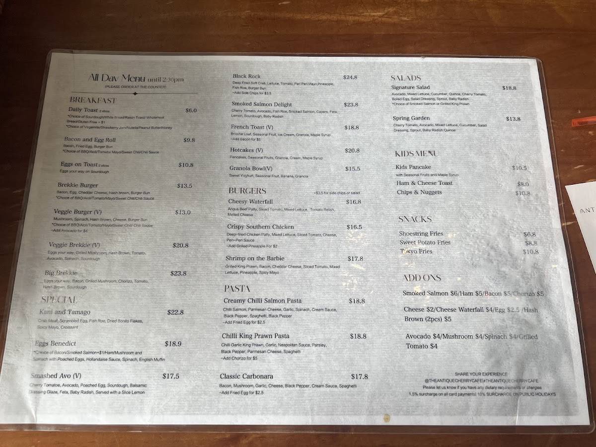 Menu at Antique Cherry Cafe, Burwood