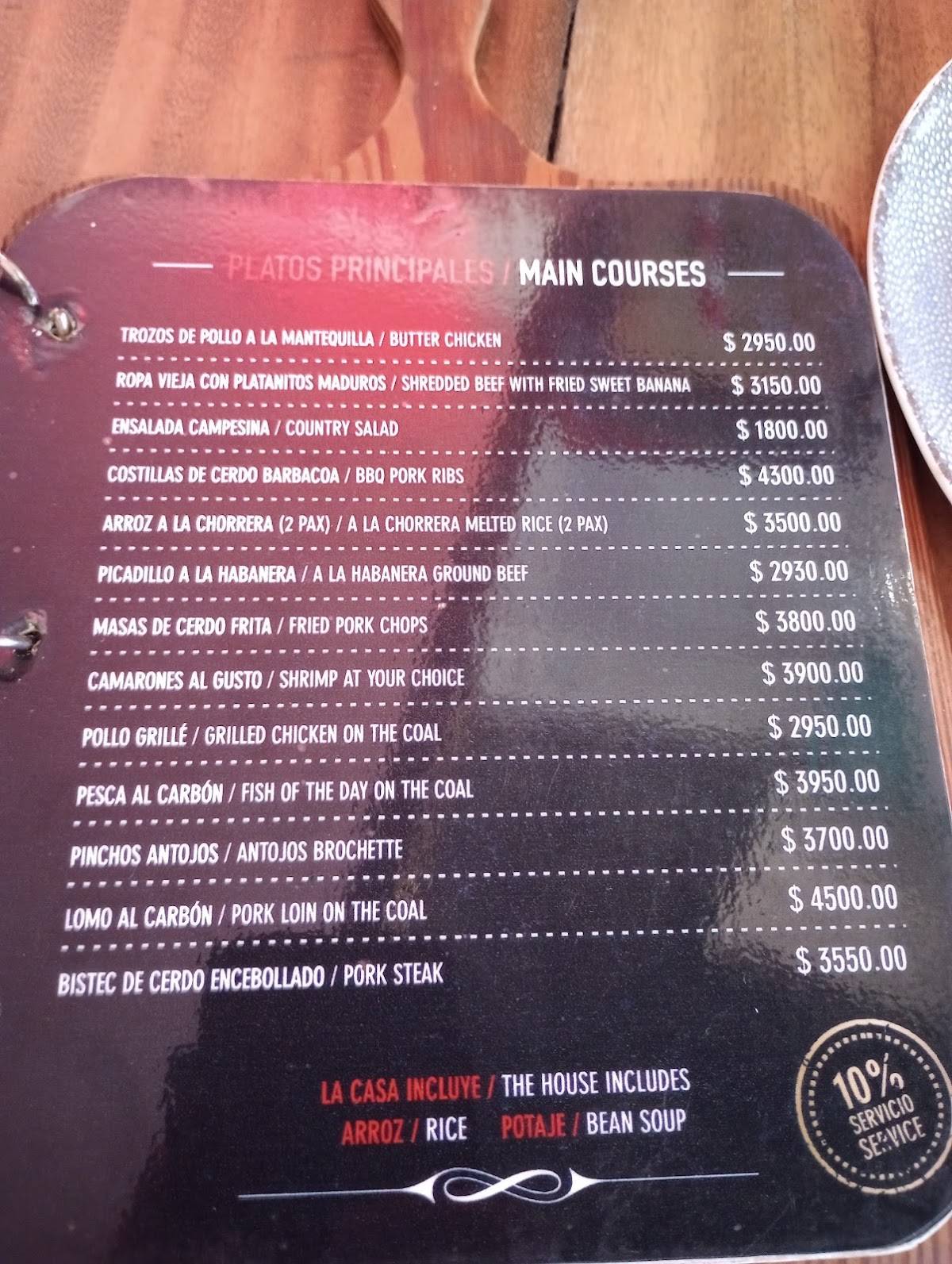Carta del restaurante Antojos, La Habana